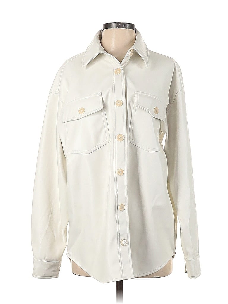 Thread & Supply 100% Polyurethane Solid White Faux Leather Jacket Size ...