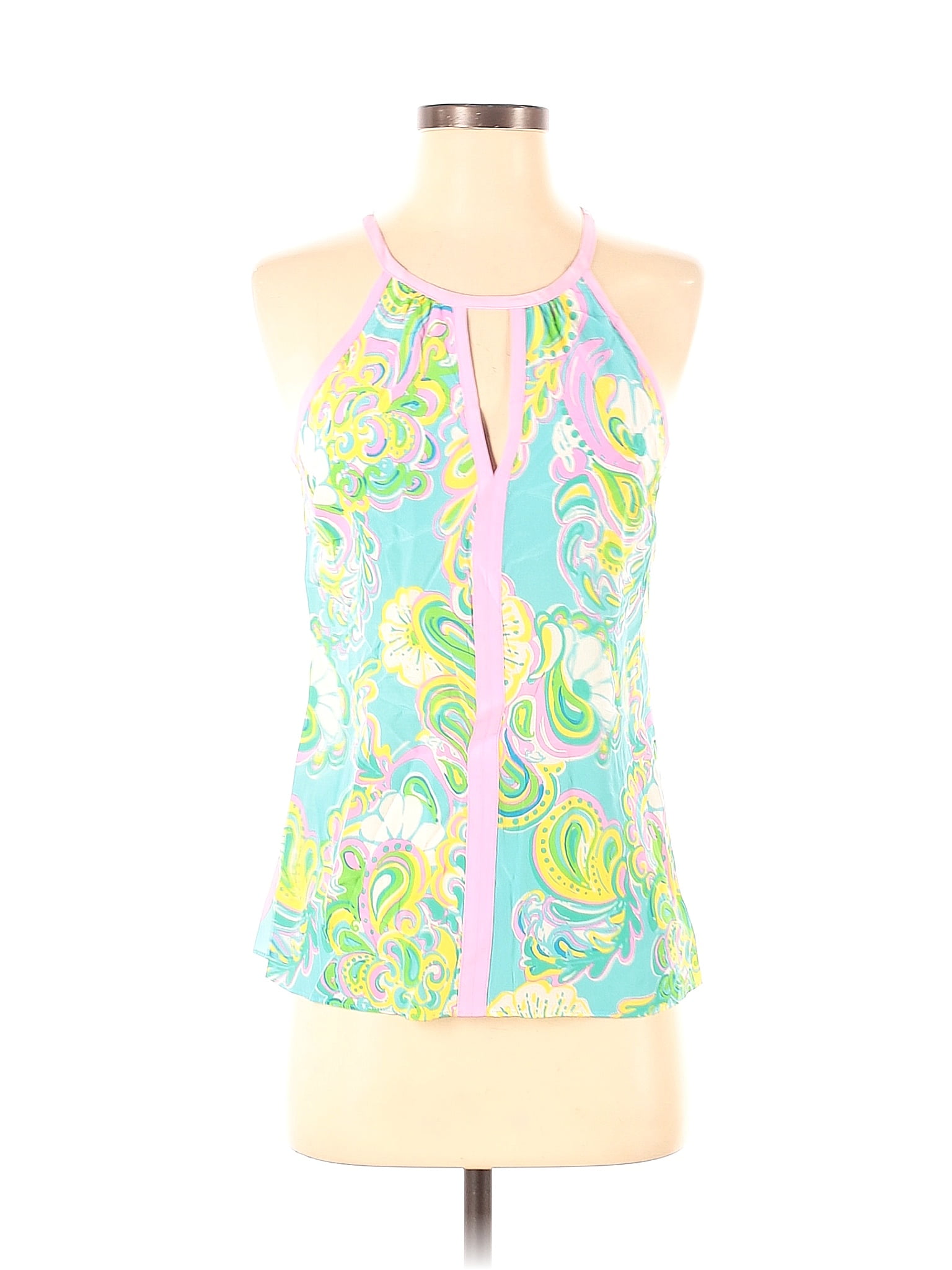 Lilly Pulitzer 100 Silk Paisley Teal Sleeveless Silk Top Size S 70