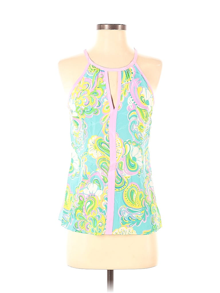 Lilly Pulitzer 100 Silk Paisley Teal Sleeveless Silk Top Size S 70