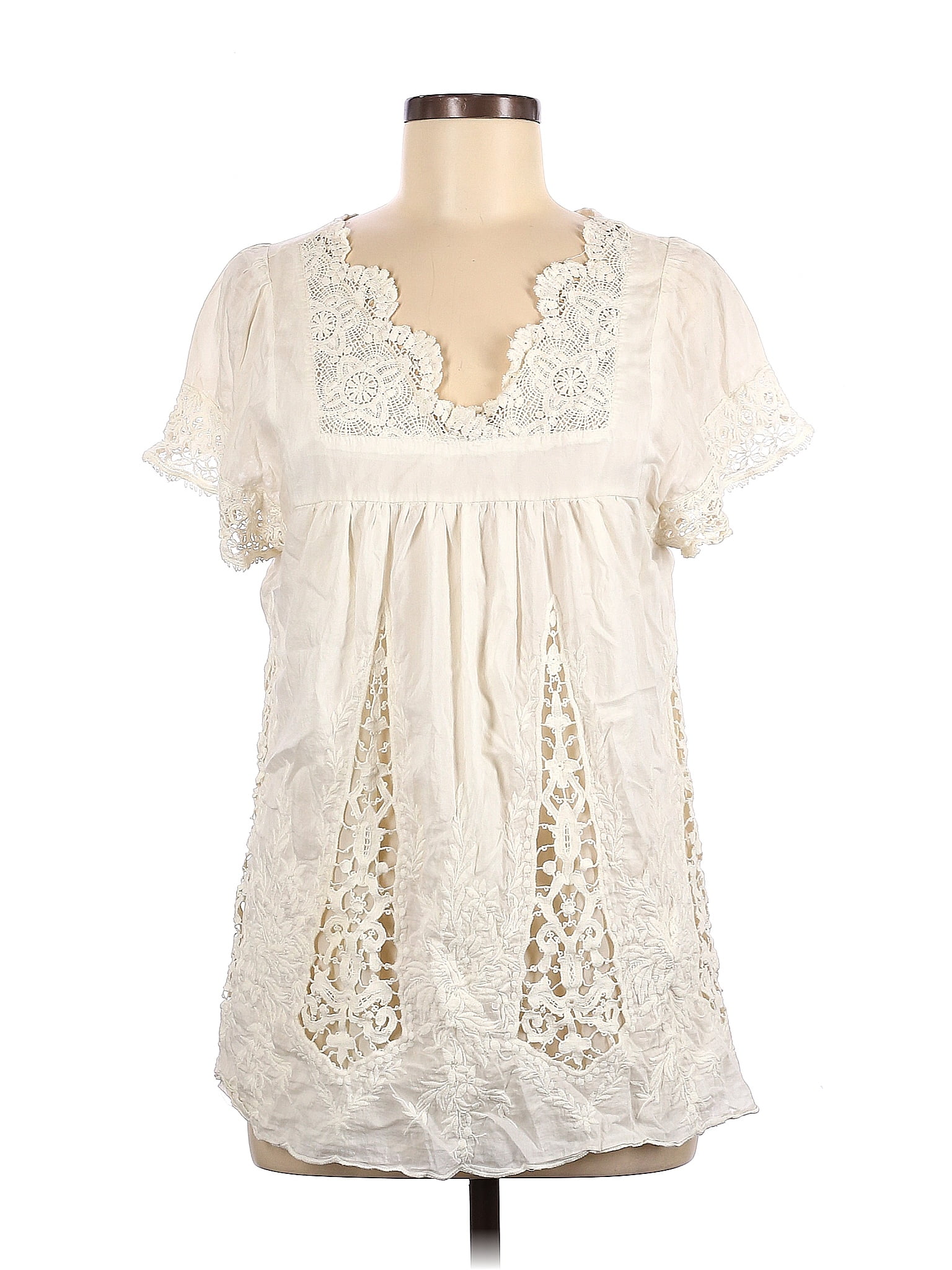 Sundance Solid White Short Sleeve Blouse Size M 73 Off Thredup