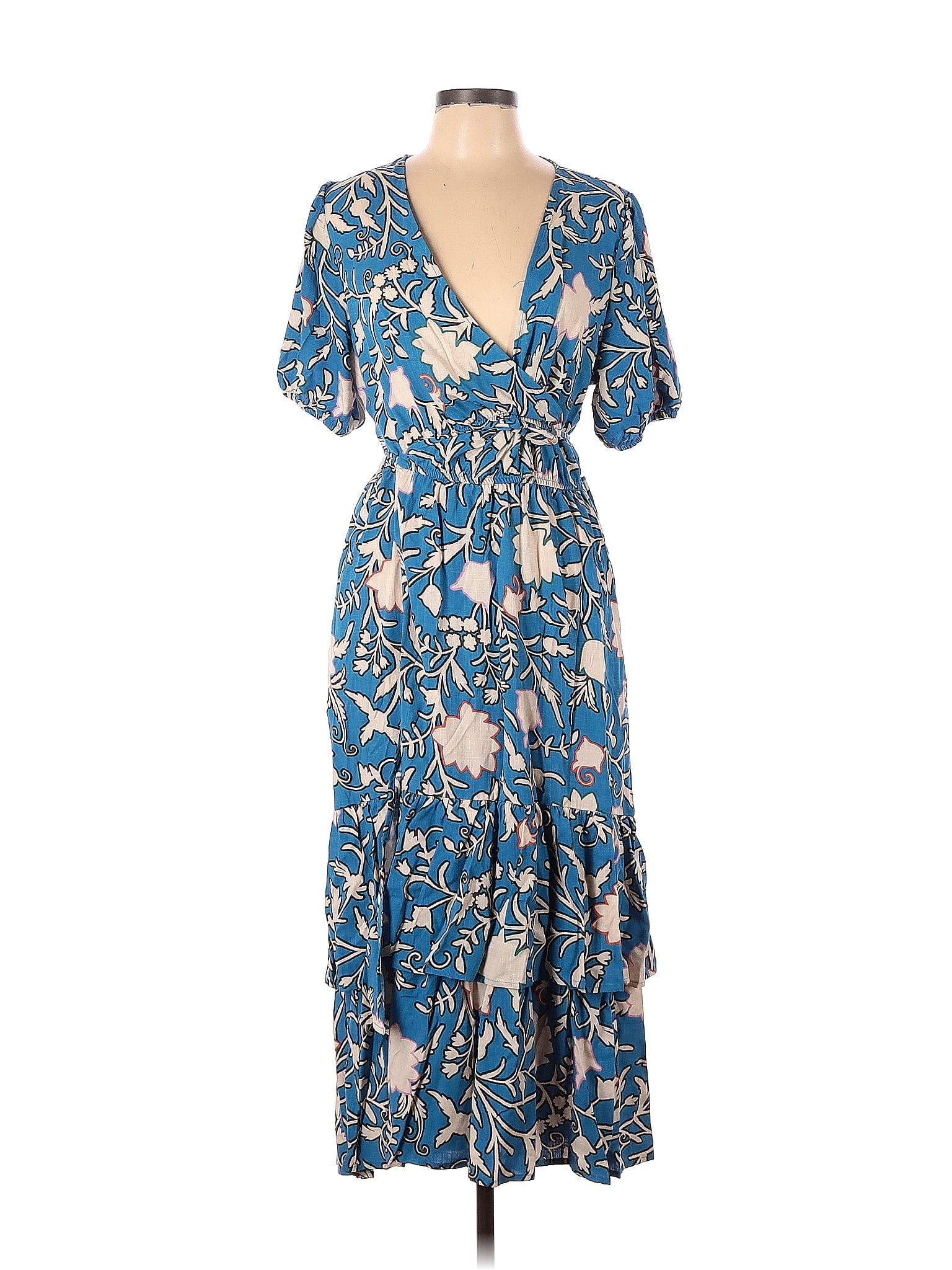 Knox Rose 100 Rayon Floral Multi Color Blue Casual Dress Size L 12