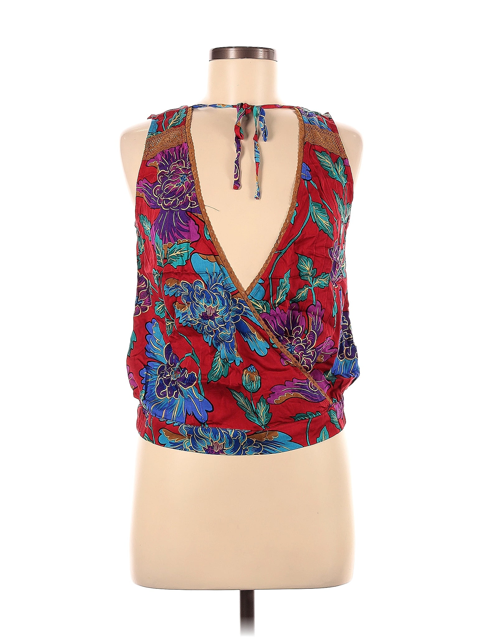 Tiny 100 Rayon Tropical Multi Color Red Sleeveless Blouse Size S 61