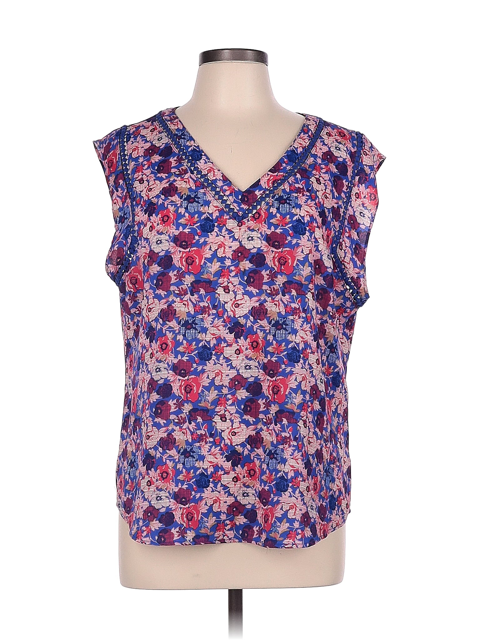 41hawthorn 100 Polyester Floral Multi Color Blue Short Sleeve Blouse