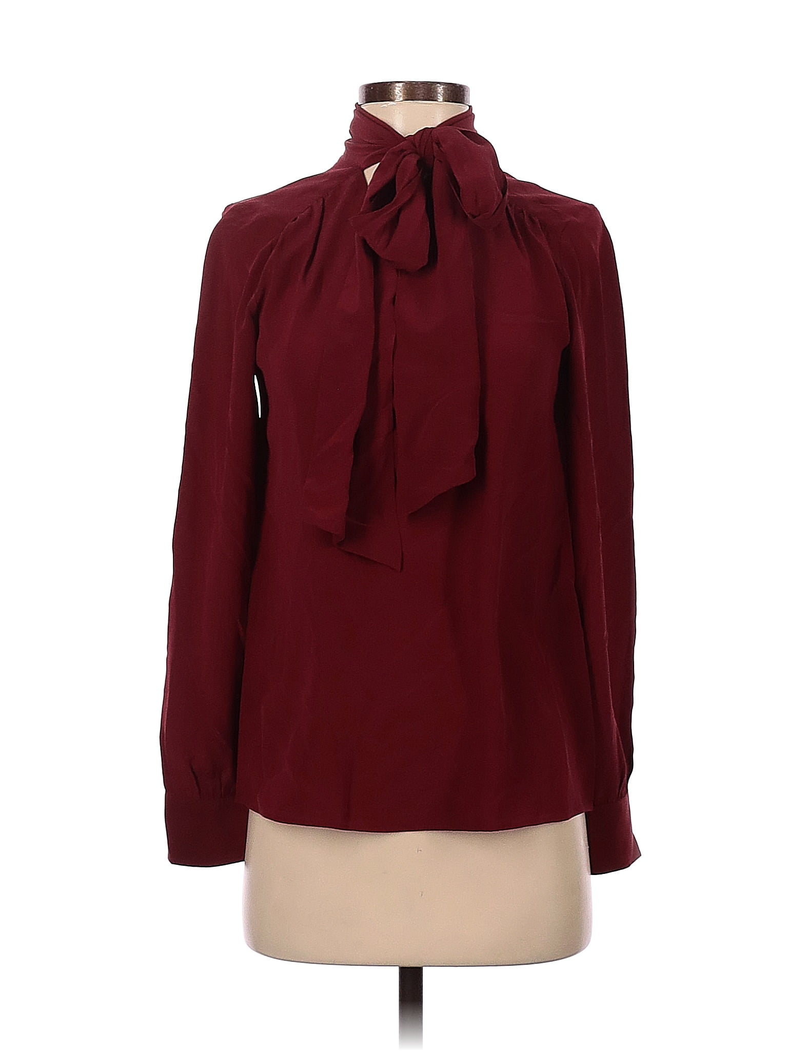 Ann Taylor 100% Silk Solid Maroon Burgundy Long Sleeve Silk Top Size ...