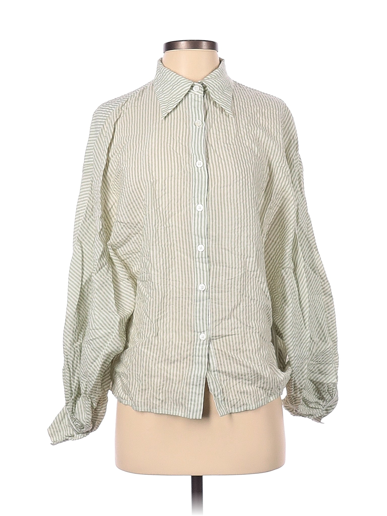 J Ing Checkered Gingham Green Long Sleeve Button Down Shirt Size S 66
