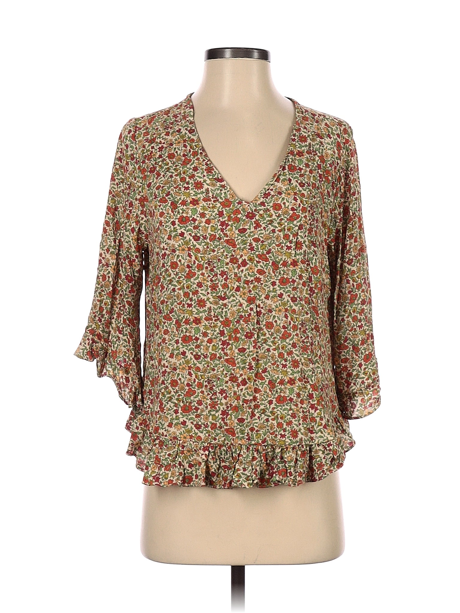 Cynthia Rowley Tjx 100 Viscose Brown Long Sleeve Blouse Size Xs 60