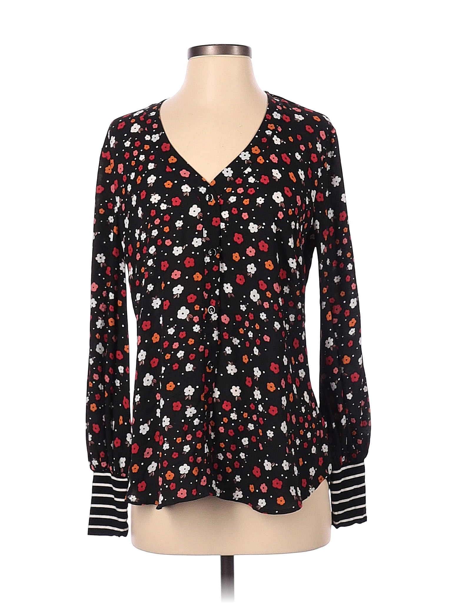 Cabi 100 Polyester Polka Dots Black Long Sleeve Blouse Size S 64