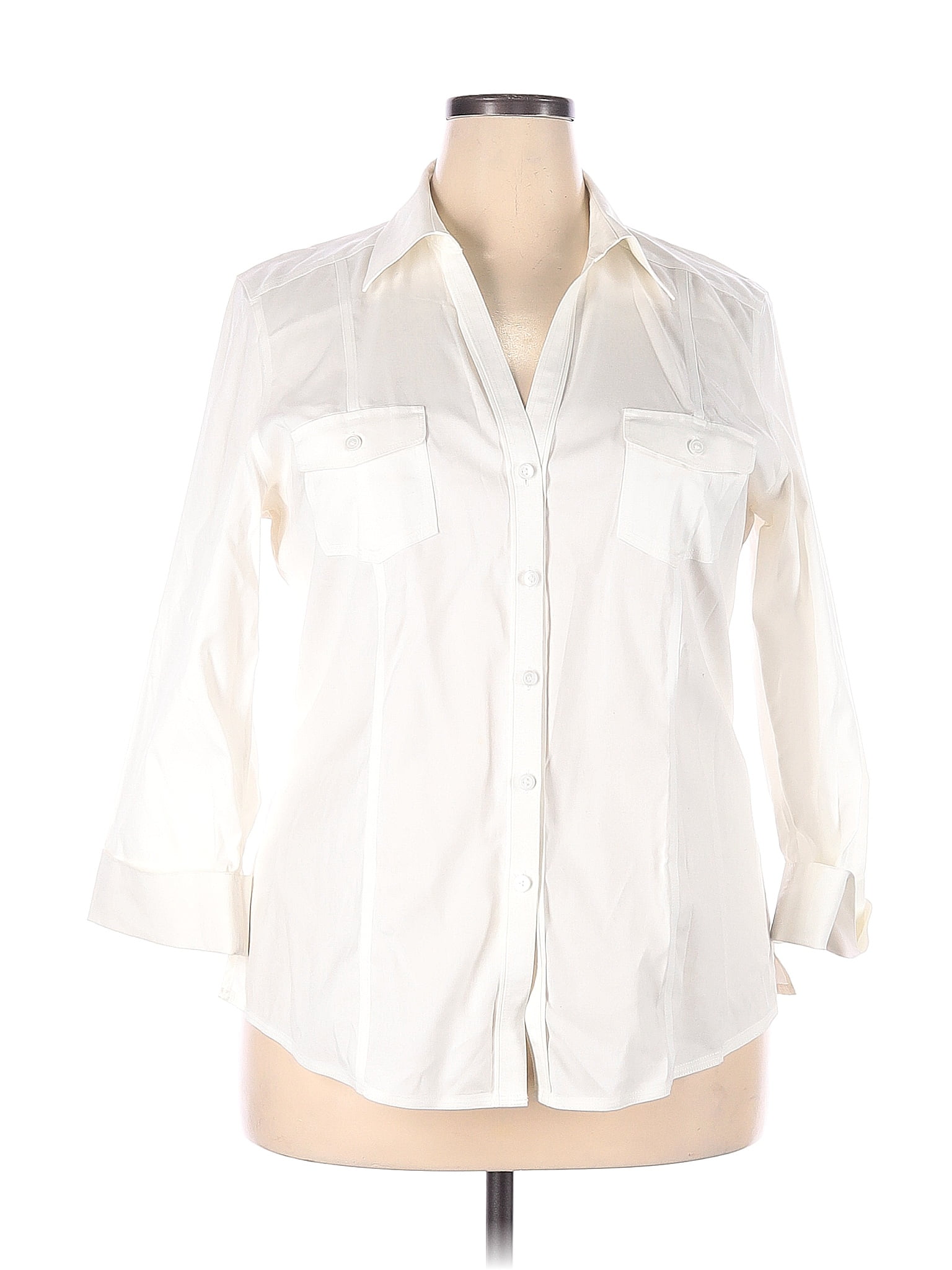 Foxcroft Solid White Long Sleeve Button-Down Shirt Size 18 (Plus) - 59% off | thredUP