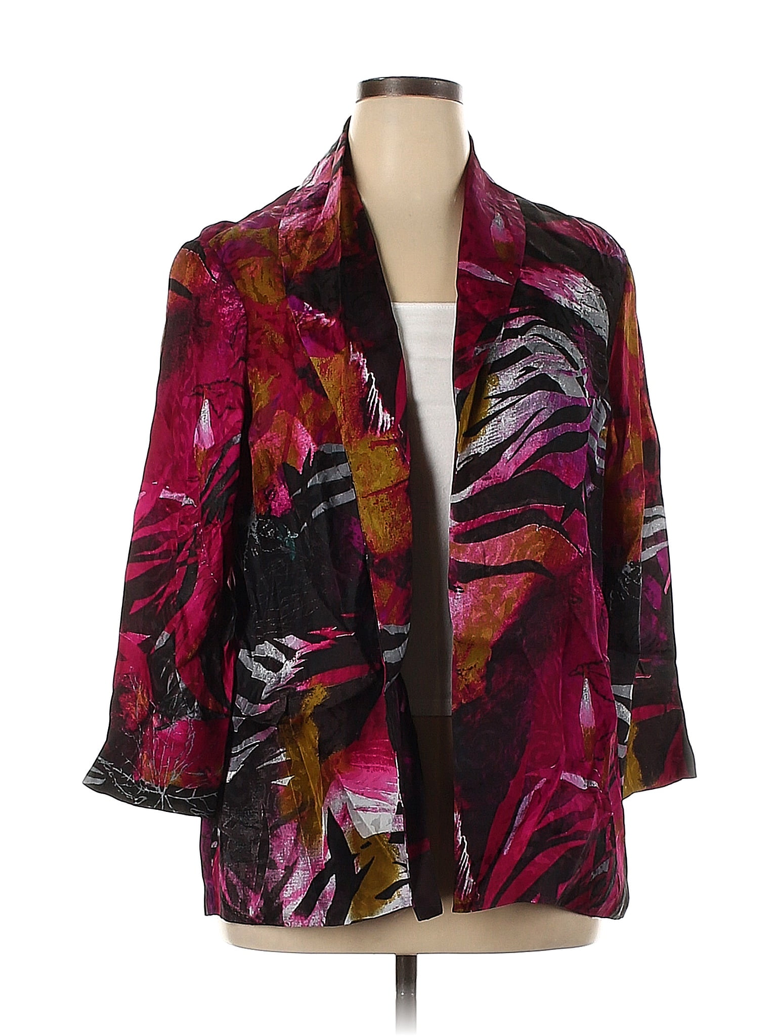 Chico's 100% Silk Color Block Tropical Pink Silk Cardigan Size XL (3 ...