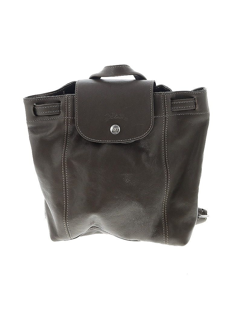 Longchamp 100% Leather Solid Black Gray Leather Backpack One Size - 68% ...