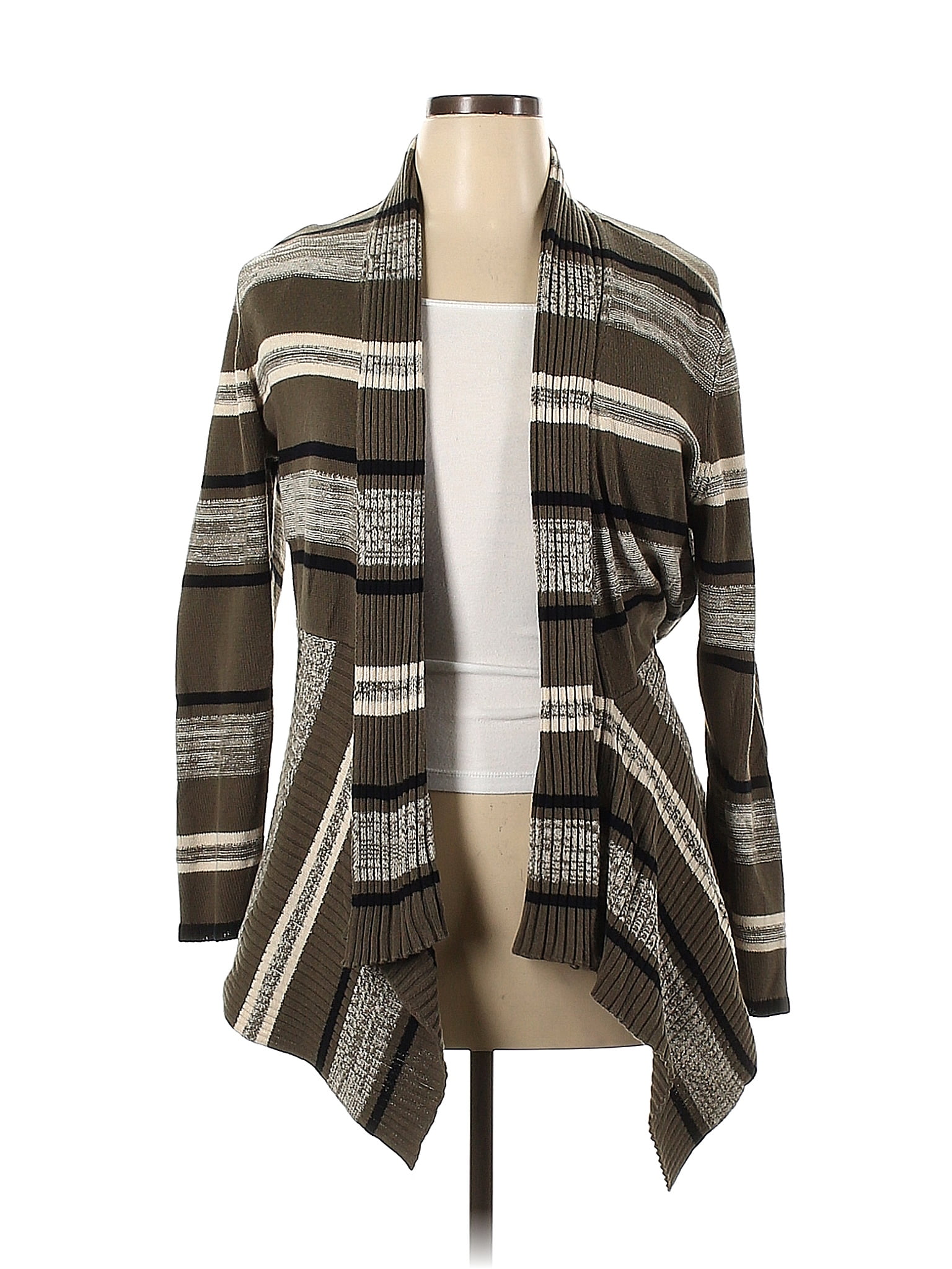 St. John's Bay 100% Cotton Color Block Stripes Green Brown Cardigan ...