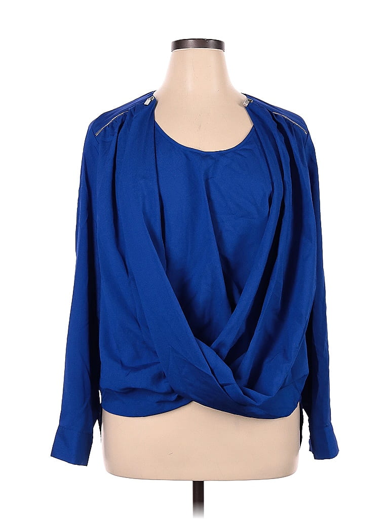 Calvin Klein 100 Polyester Blue Long Sleeve Blouse Size 1x Plus 63