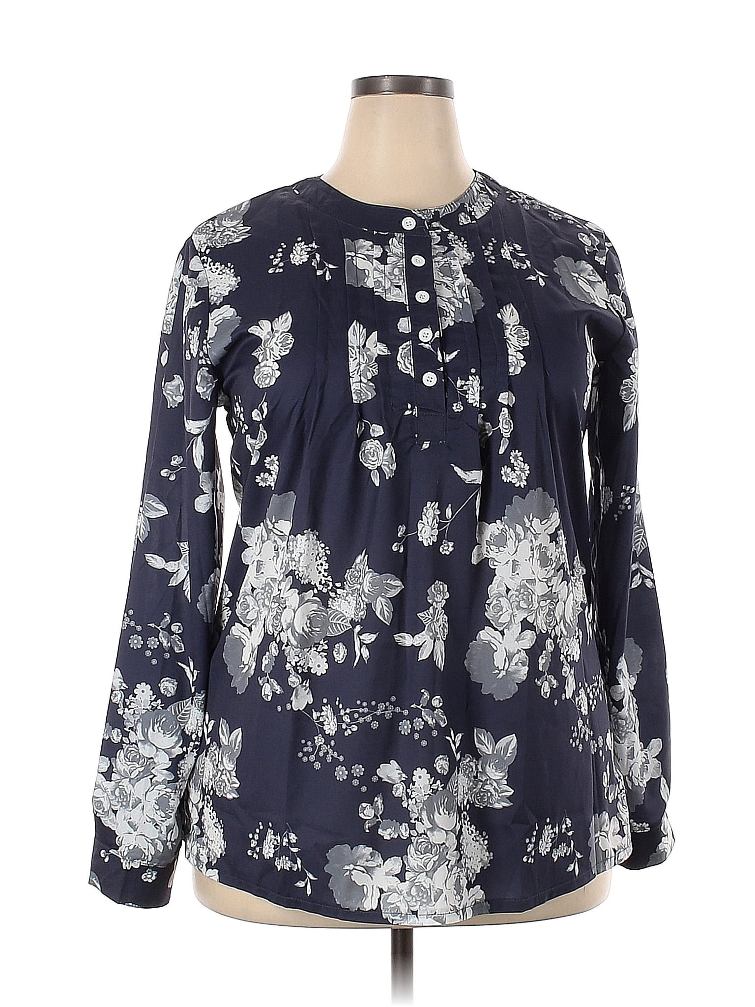 Misslook Floral Blue Long Sleeve Button-Down Shirt Size XXL - 50% off ...