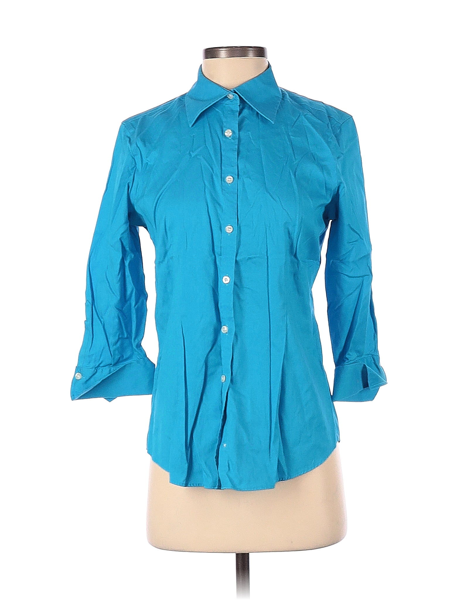 KIRKLAND Signature Checkered-gingham Teal Long Sleeve Button-Down Shirt Size 4 - 6 - 52% off ...