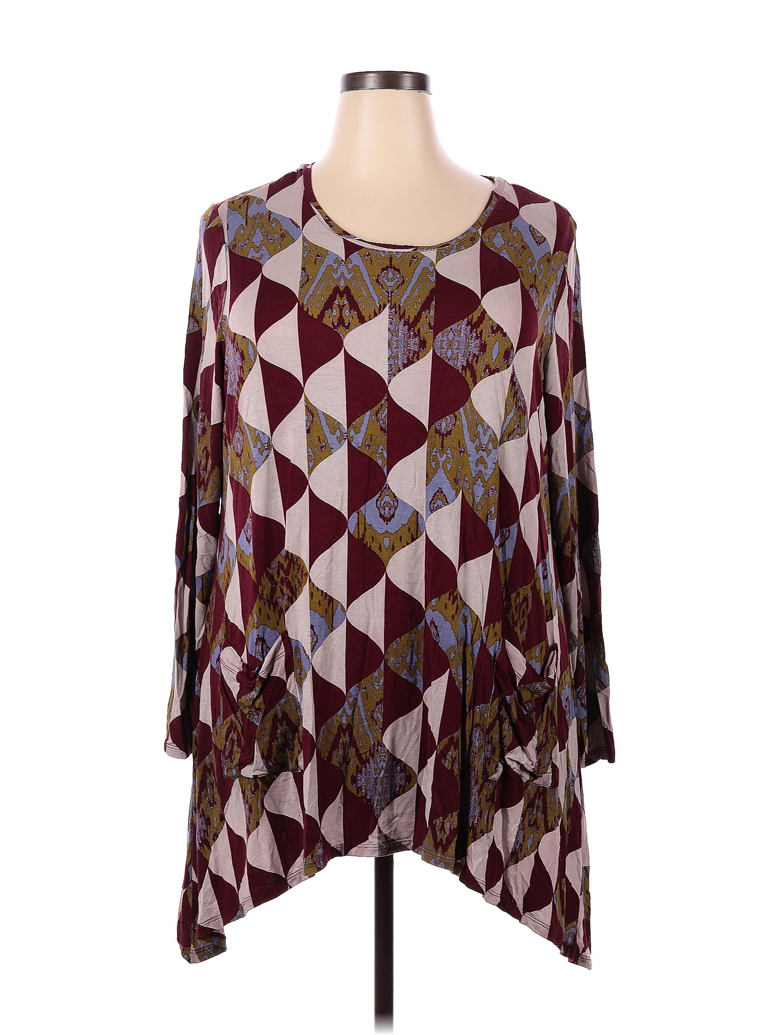 Logo By Lori Goldstein Color Block Multi Color Burgundy Long Sleeve Top