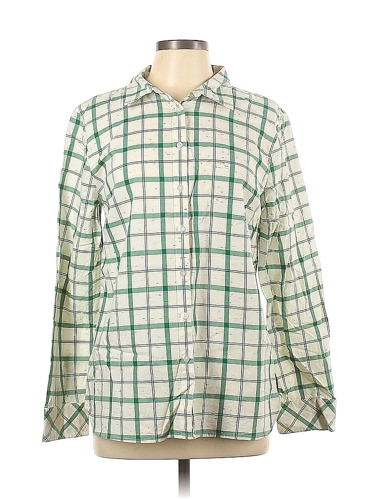 Talbots Outlet Checkered-gingham Plaid Green Long Sleeve Button-Down ...