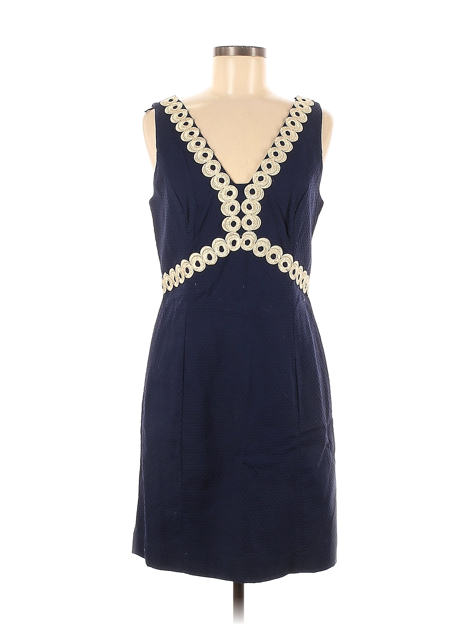 Lilly Pulitzer 100 Cotton Solid Navy Blue Casual Dress Size 6 68