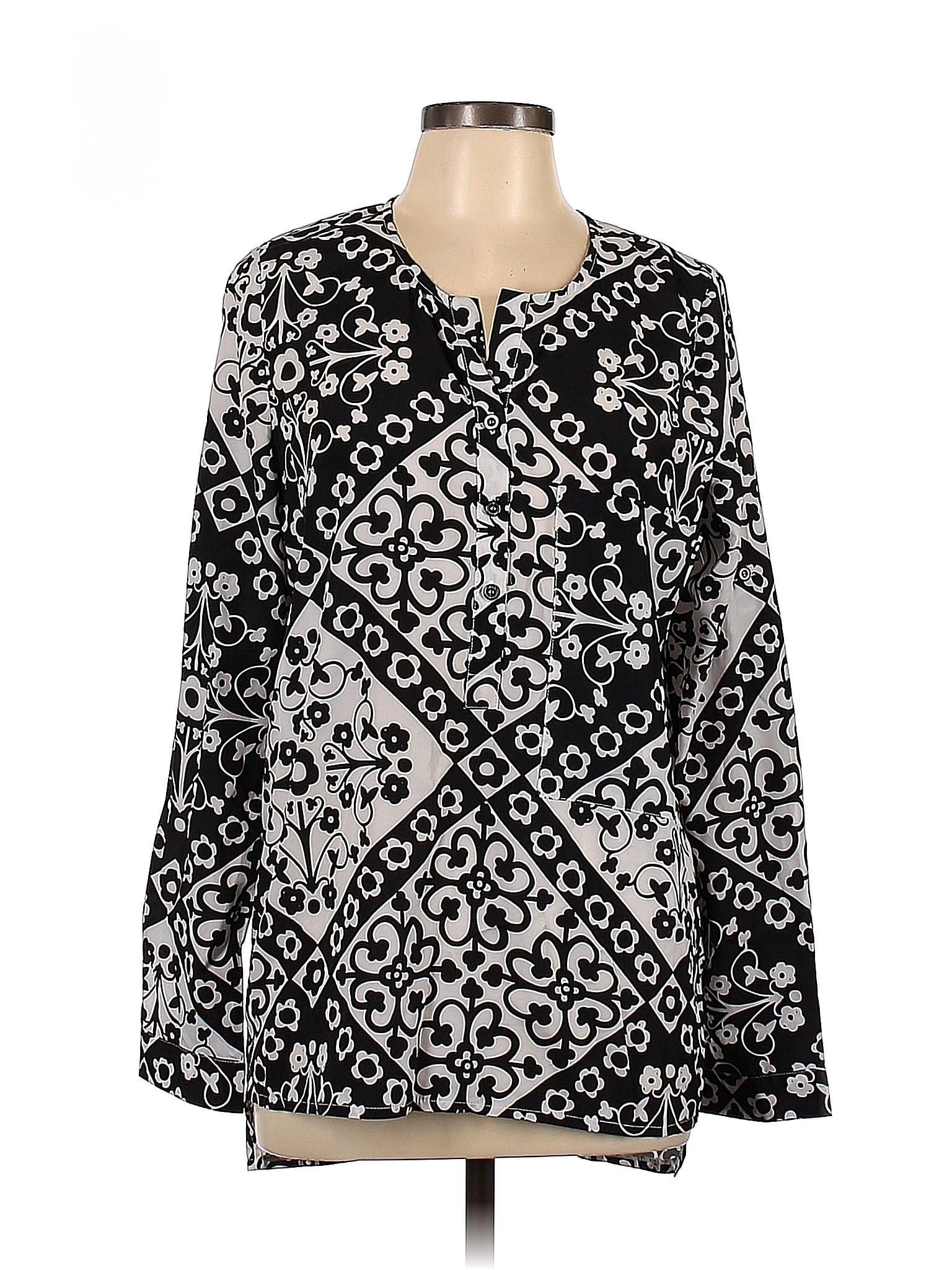 Angie 100% Polyester Polka Dots Black Long Sleeve Blouse Size L - 64% ...