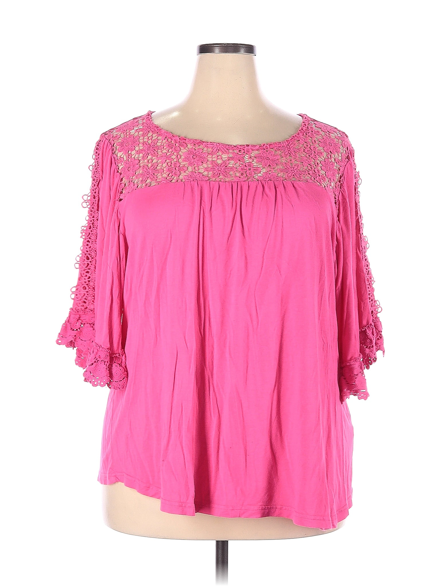 Suzanne Betro Solid Pink Short Sleeve Blouse Size 2x Plus 76 Off