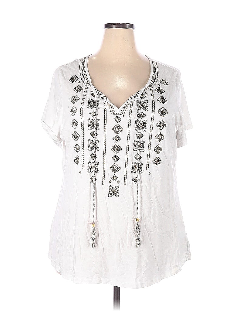 JM Collection 100% Cotton White Short Sleeve Blouse Size 3X (Plus) - 57 ...