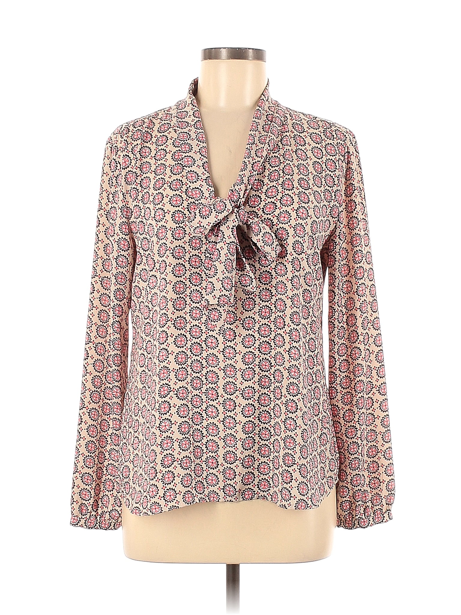 Ann Taylor Loft 100 Polyester Polka Dots Multi Color Pink Long Sleeve