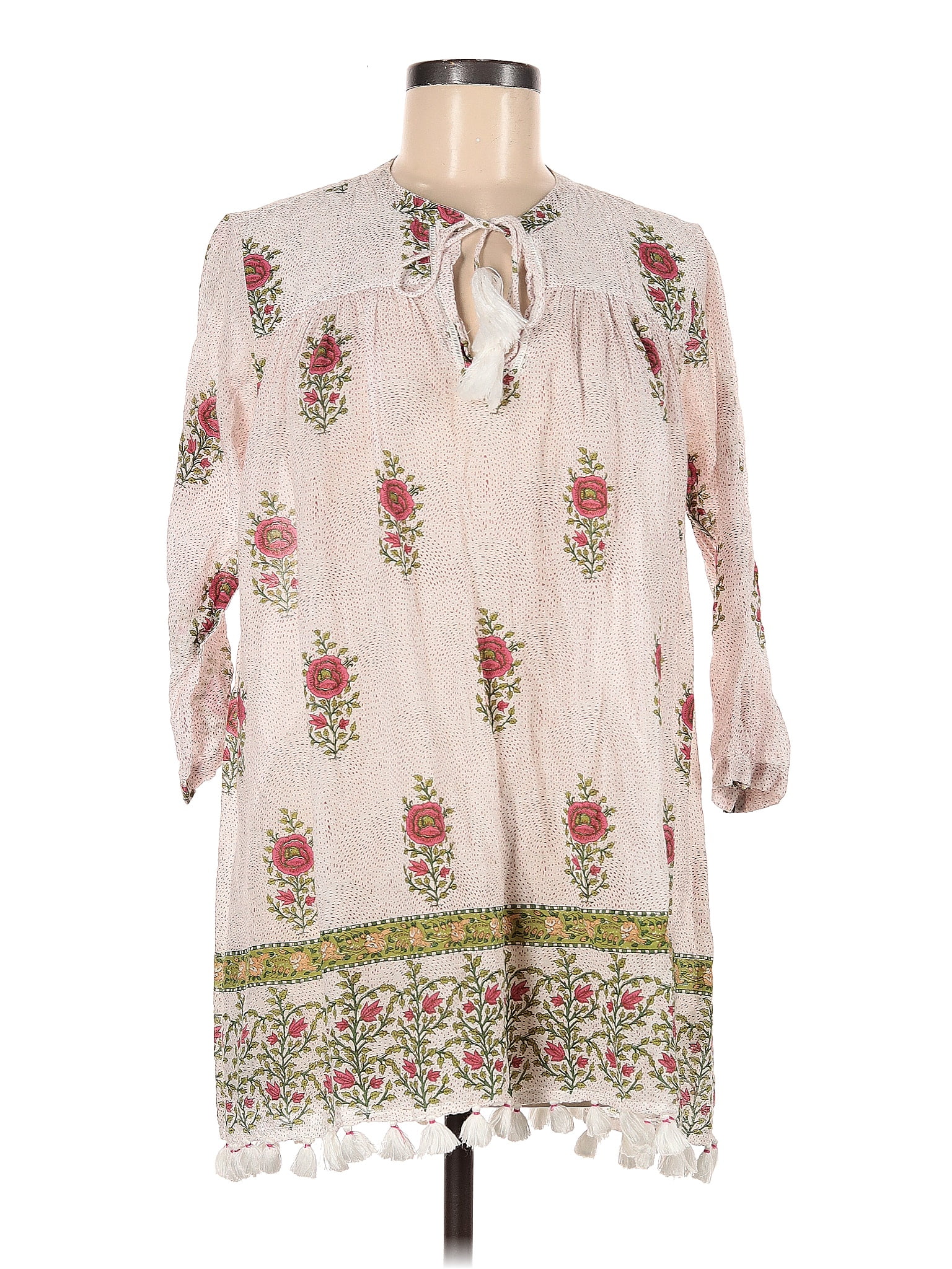 Roller Rabbit 100 Cotton Floral Pink 3 4 Sleeve Blouse Size M 72