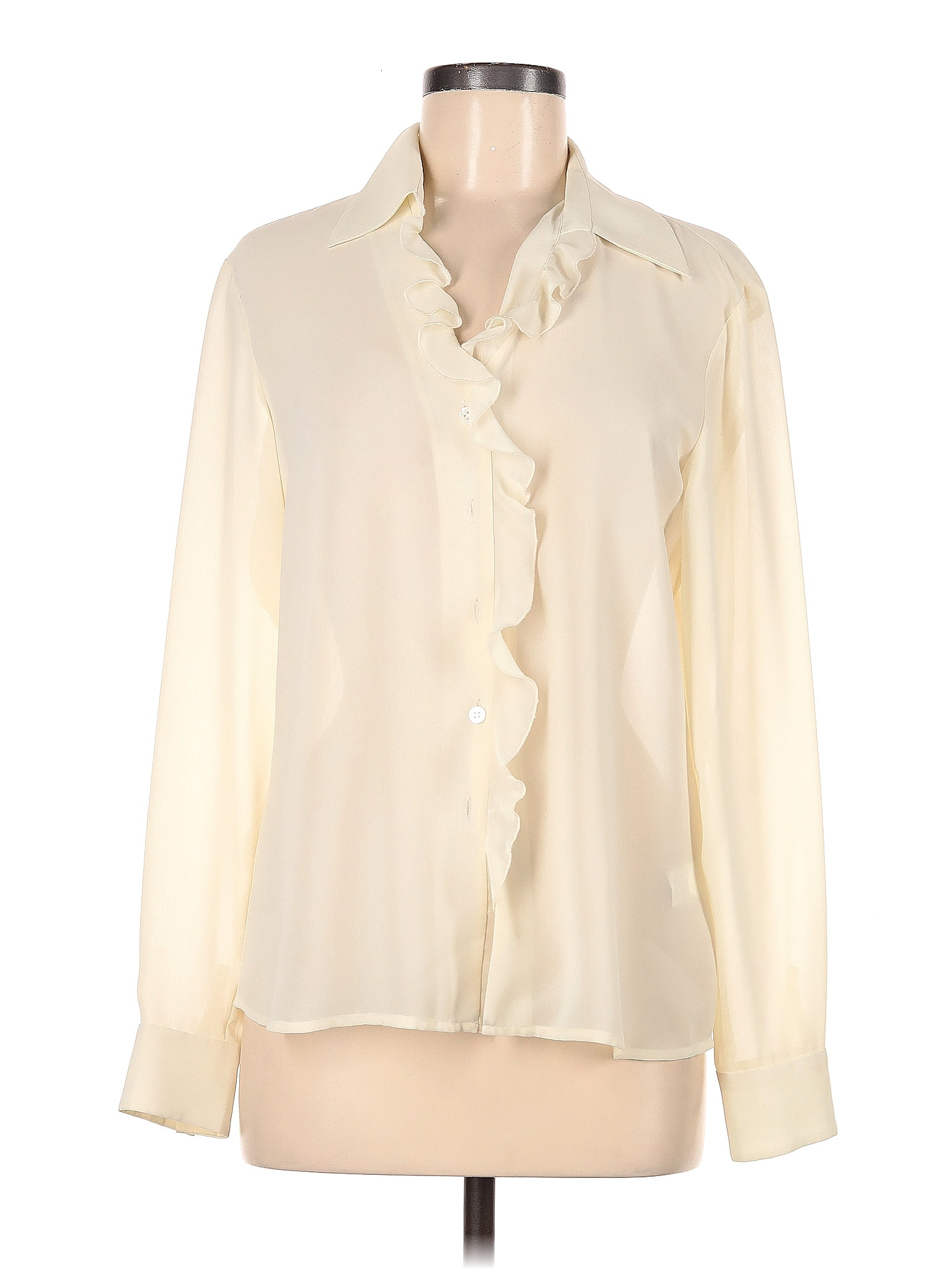Anne Klein Solid Ivory Long Sleeve Blouse Size 8 73 Off Thredup