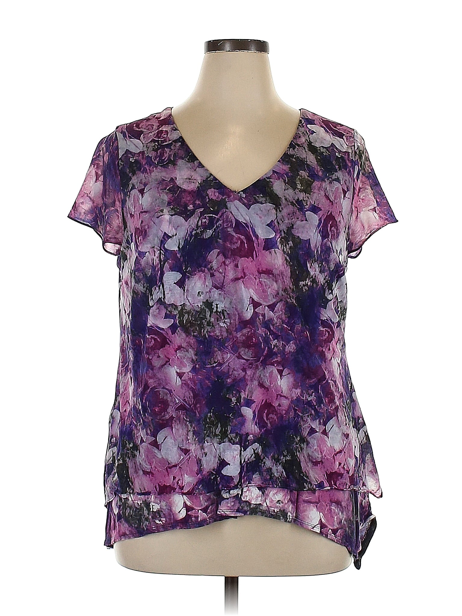 Simply Vera Vera Wang 100 Polyester Floral Purple Short Sleeve Blouse
