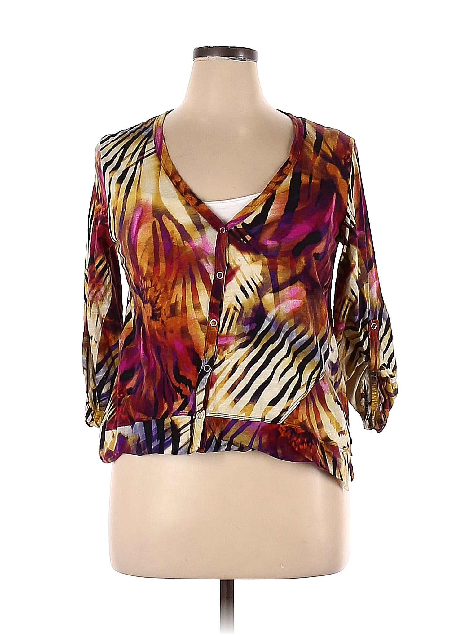 Onque Casuals 100% Cotton Tropical Gold Long Sleeve Blouse Size L - 57% ...