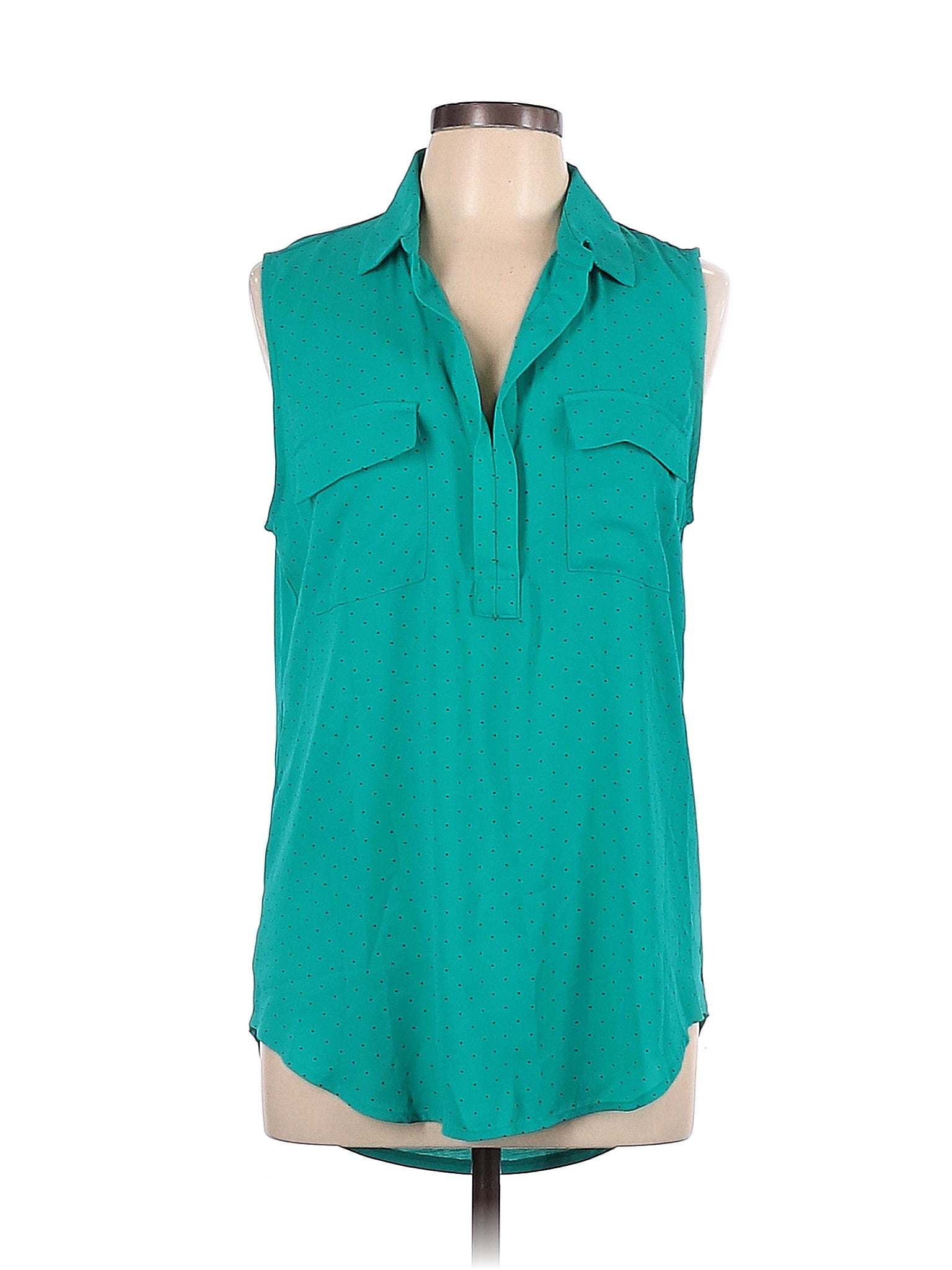 Ann Taylor Loft 100 Polyester Polka Dots Blue Teal Sleeveless Blouse