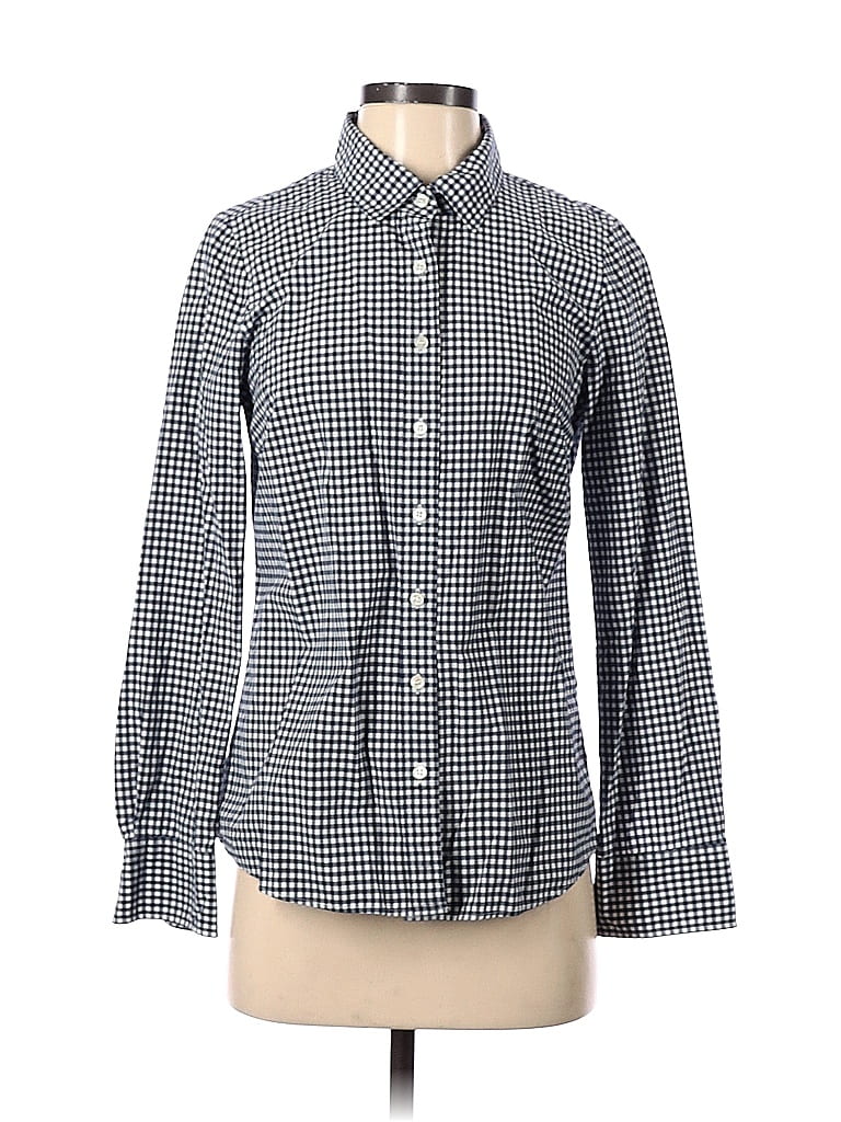 J.Crew 100% Cotton Houndstooth Checkered-gingham Blue Long Sleeve Button-Down Shirt Size 4 - 91% ...