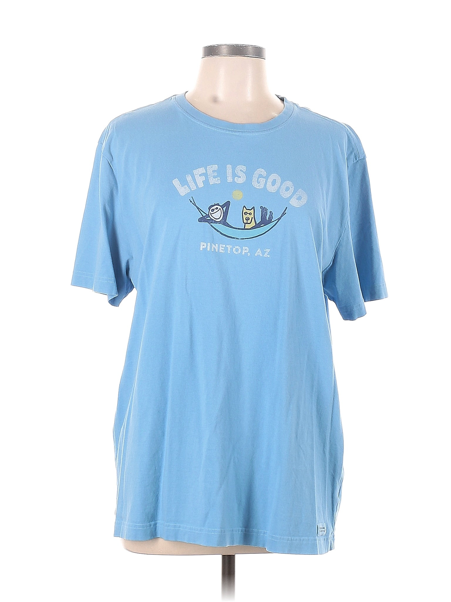 Life Is Good 100% Cotton Graphic Solid Blue Short Sleeve T-Shirt Size L ...