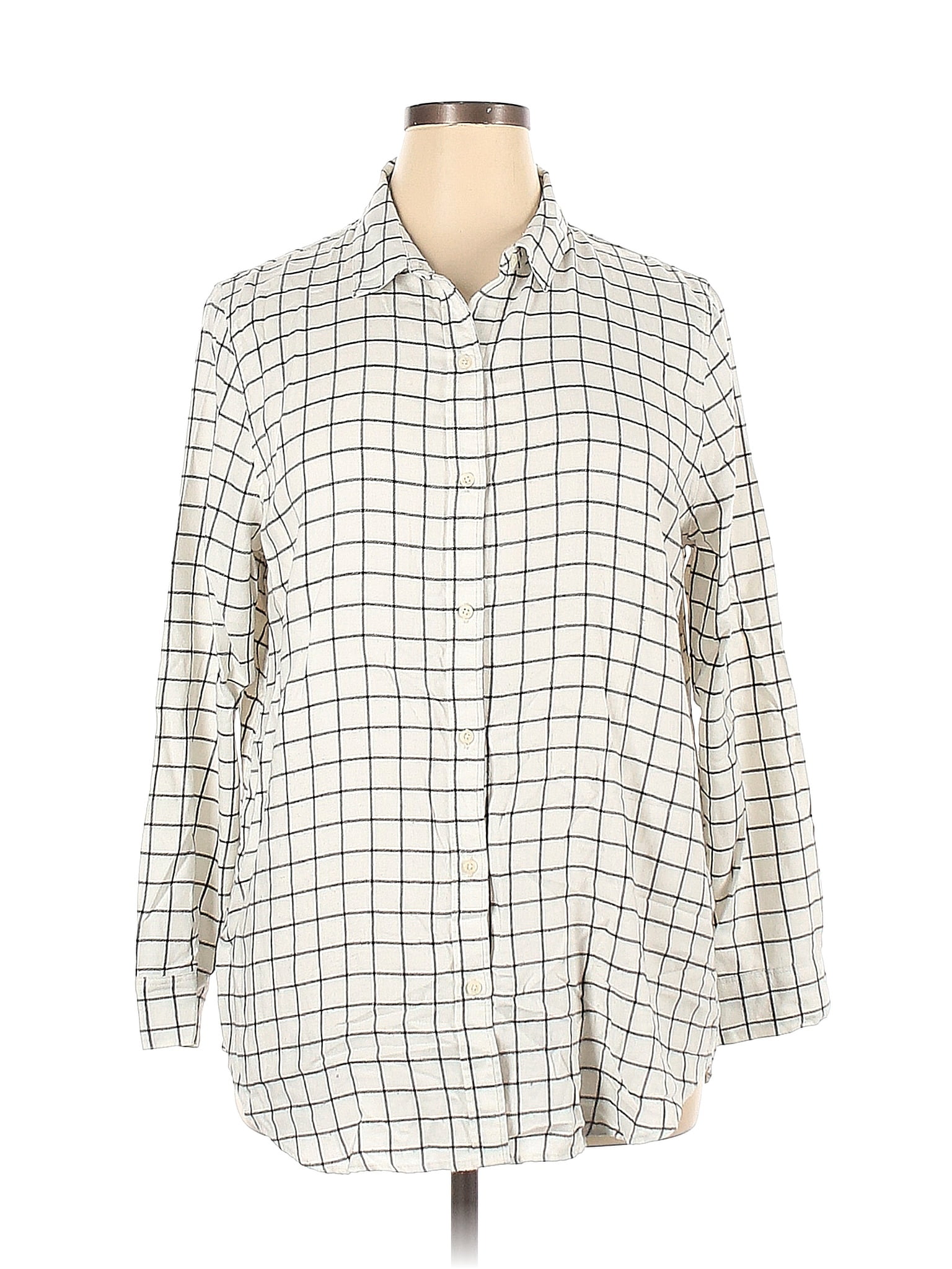 Banana Republic Factory Store Checkered Gingham White Ivory Long Sleeve