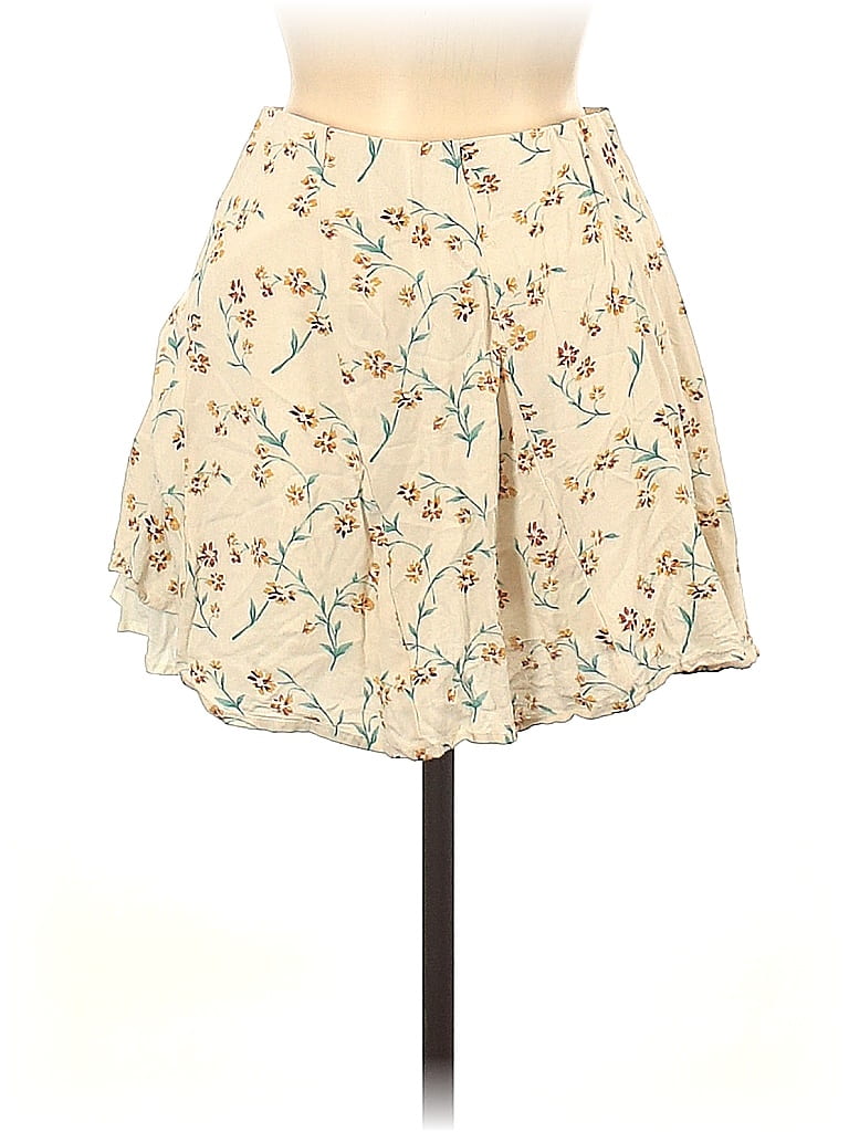 American Eagle Outfitters 100 Viscose Floral Tan Ivory Casual Skirt