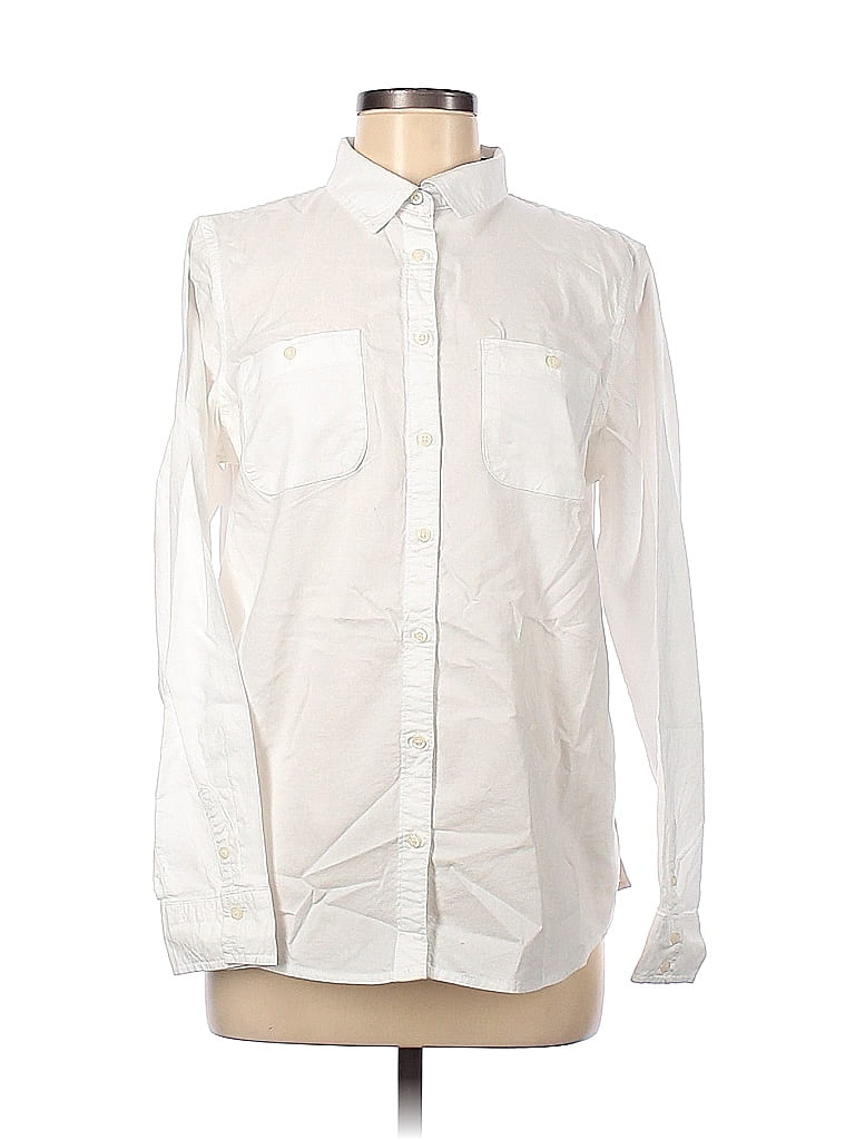 St. John's Bay 100% Cotton Ivory Long Sleeve Button-Down Shirt Size M - 60% off | ThredUp
