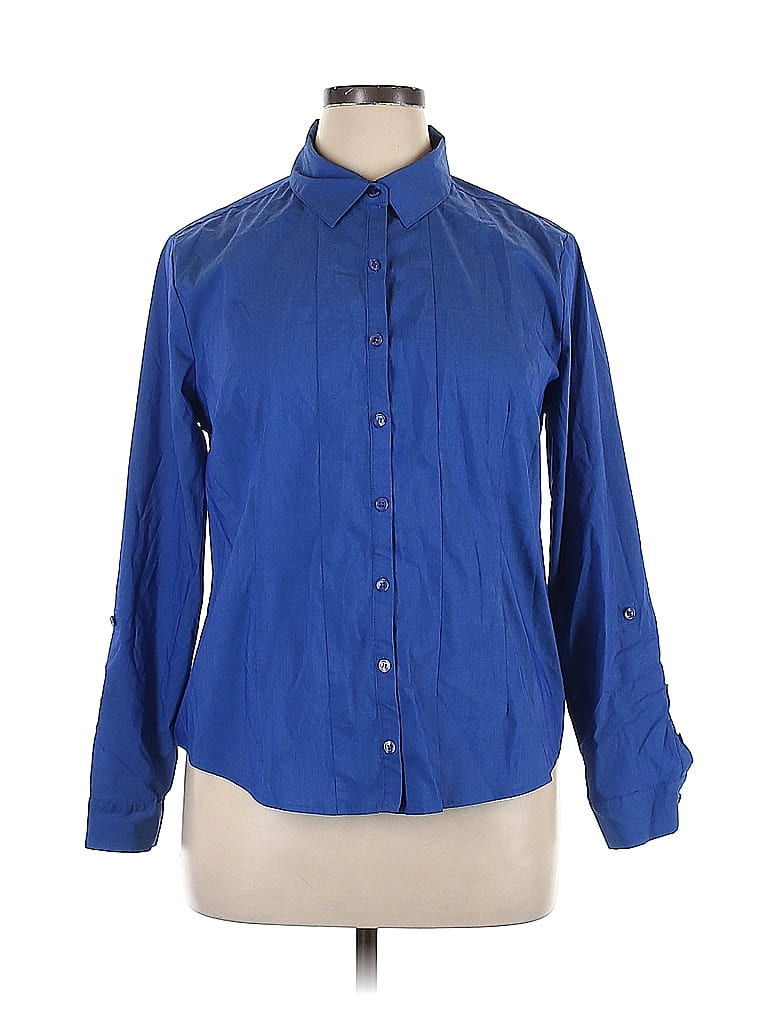 New York And Company Blue Long Sleeve Button Down Shirt Size Xl 74 Off