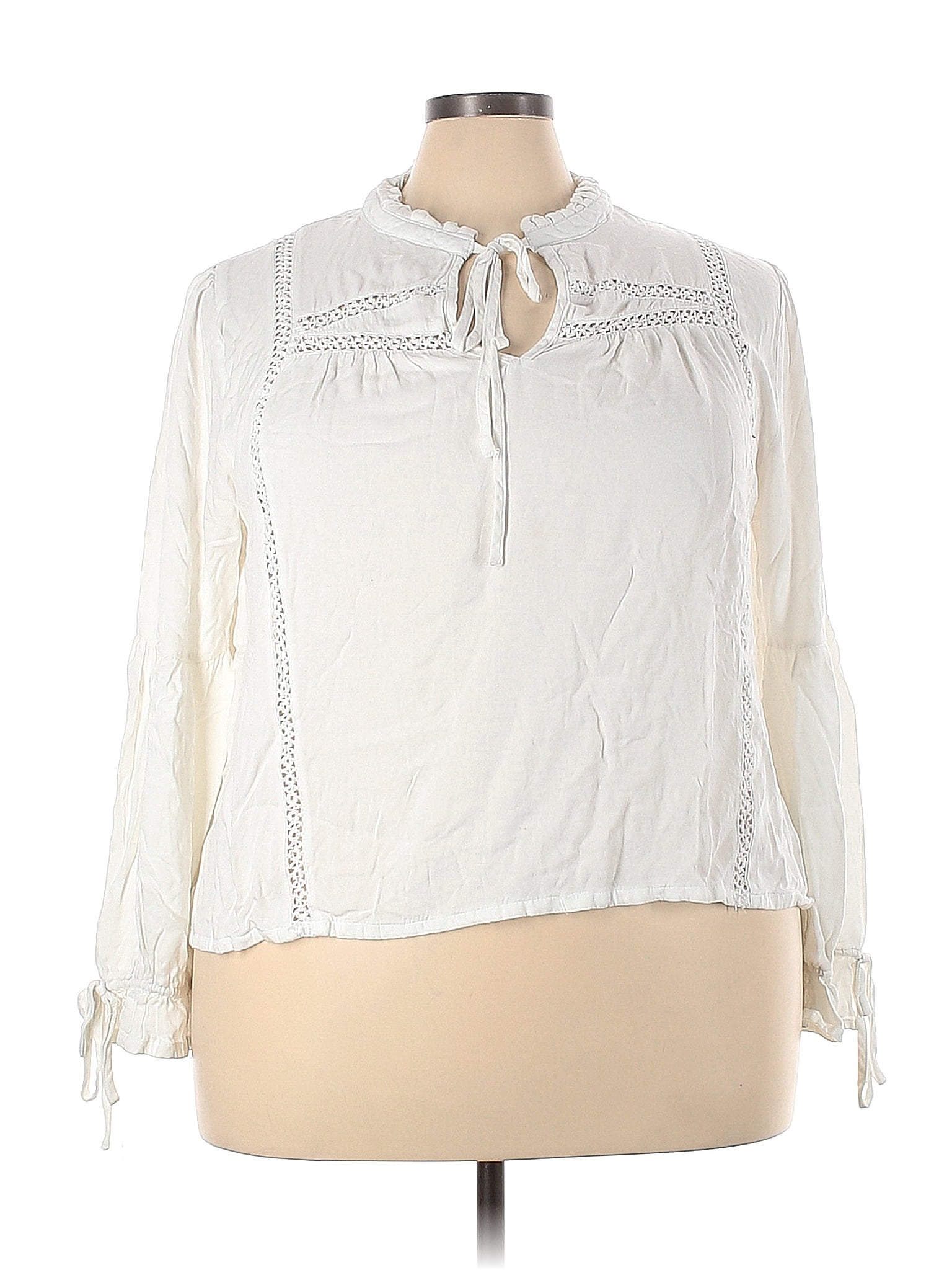 Forever 21 100 Rayon Solid White Ivory Long Sleeve Blouse Size 3x
