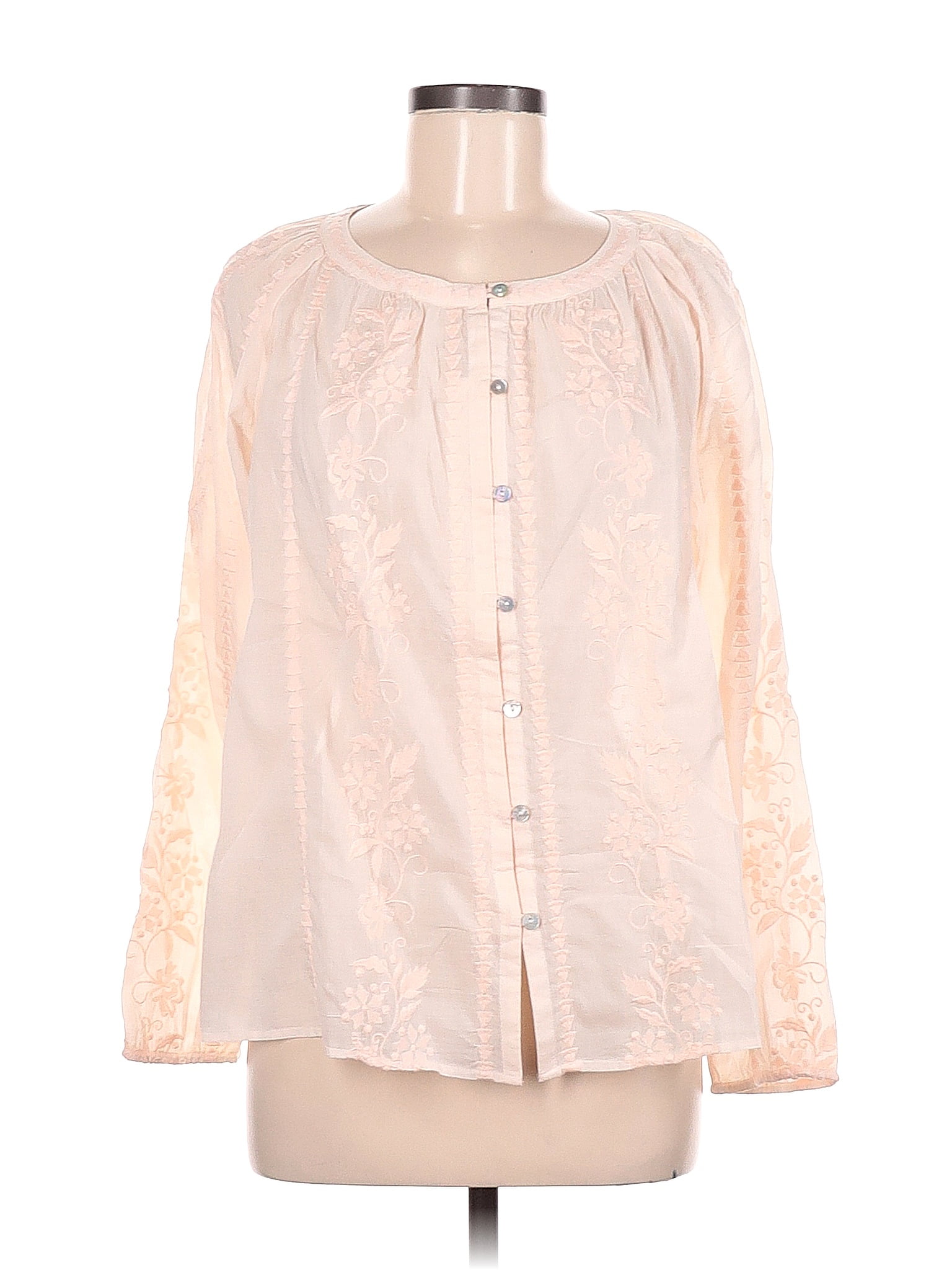 J.Jill 100% Cotton Ivory Long Sleeve Button-Down Shirt Size M (Petite) - 70% off | thredUP