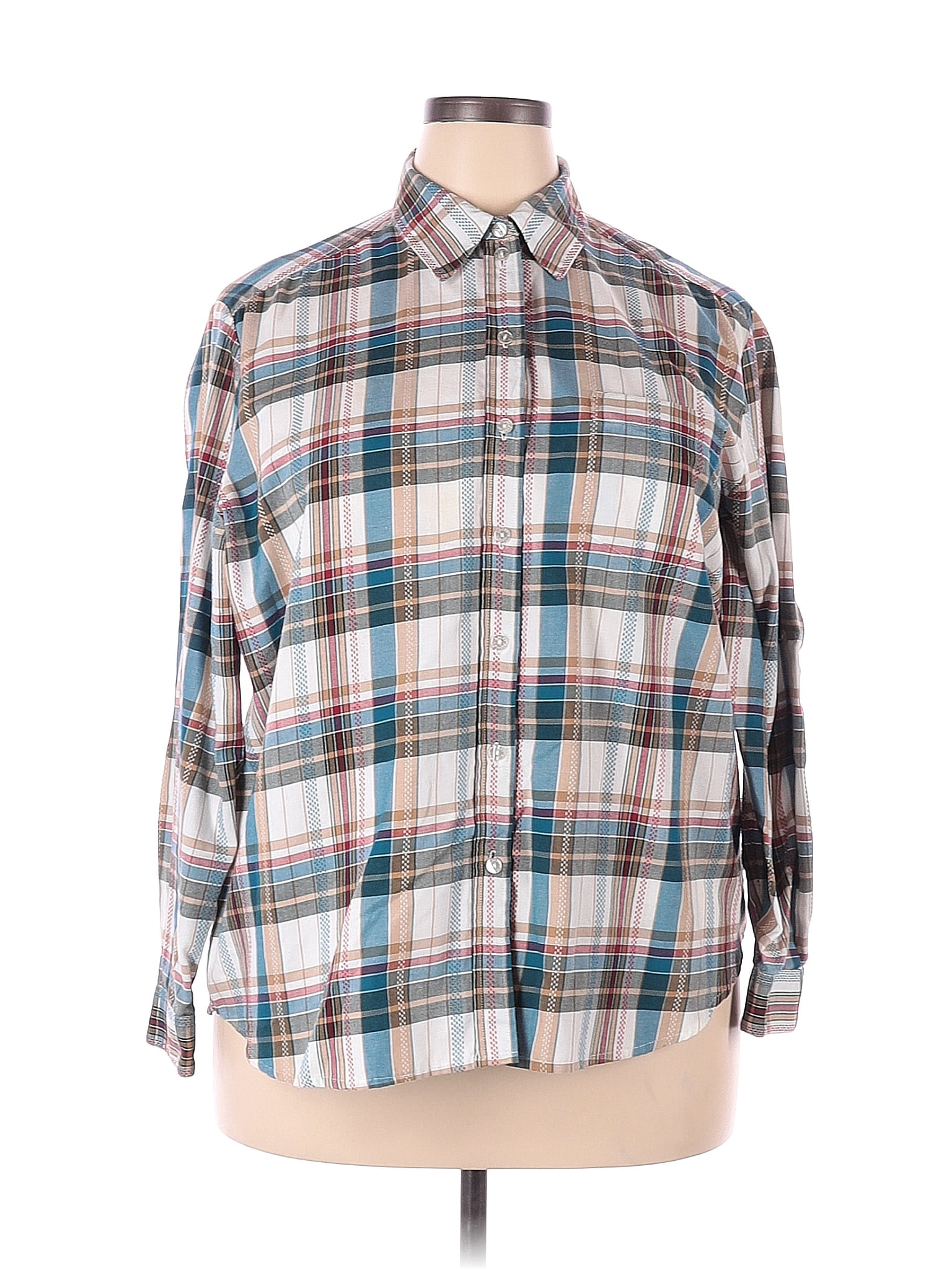Allison Daley Plaid Multi Color Silver Long Sleeve Button-Down Shirt ...