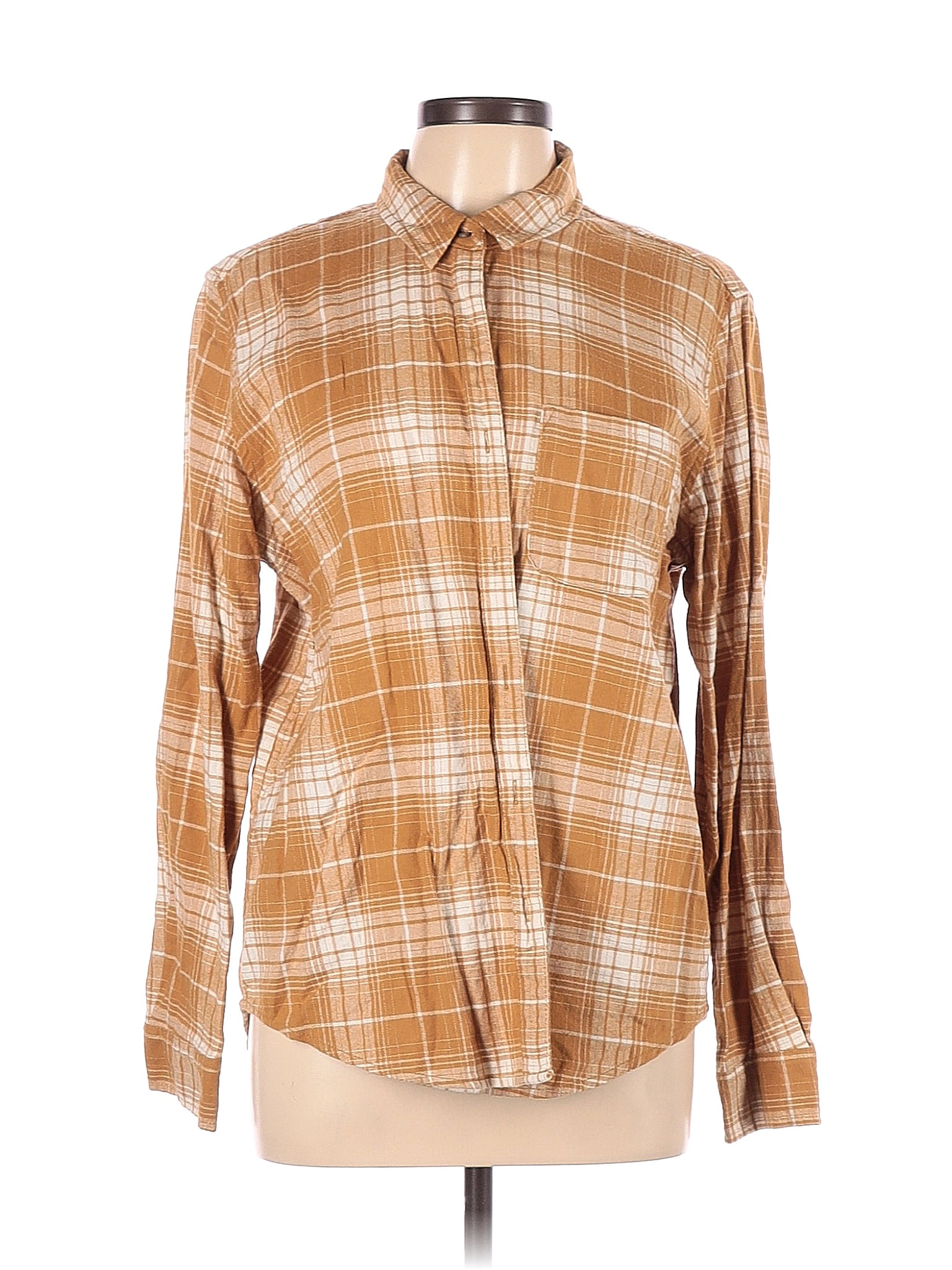 Universal Thread 100% Cotton Brown Long Sleeve Button-Down Shirt Size L ...