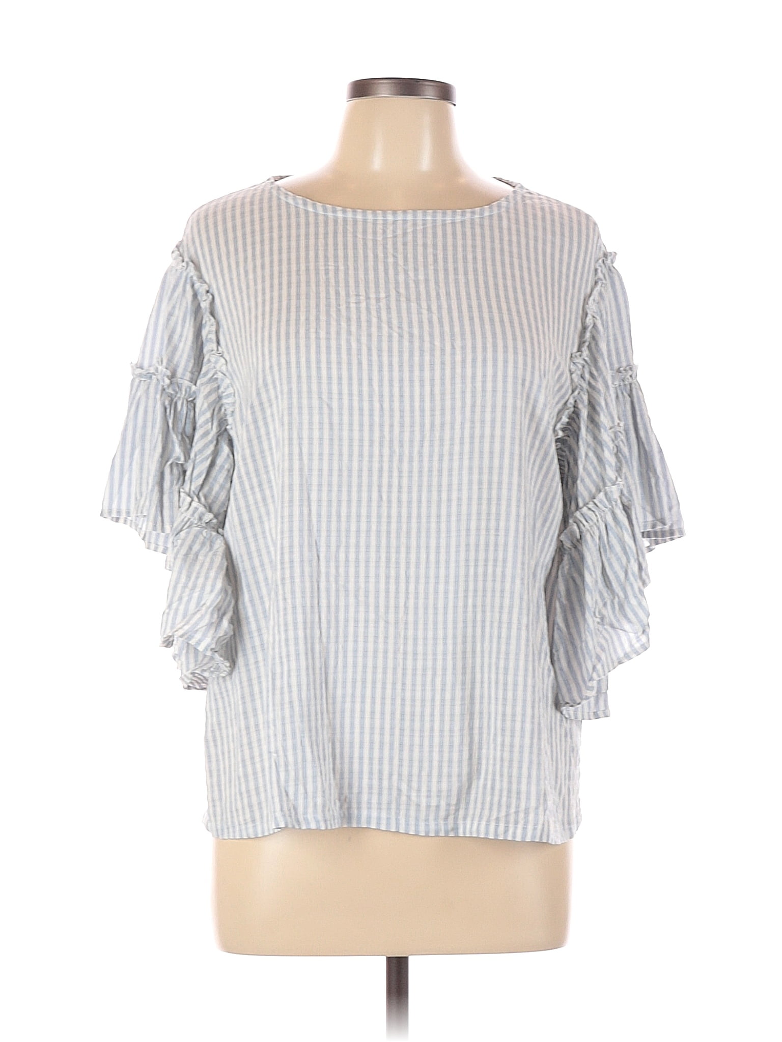 Chelsea & Theodore Stripes Silver Short Sleeve Blouse Size L - 80% off ...