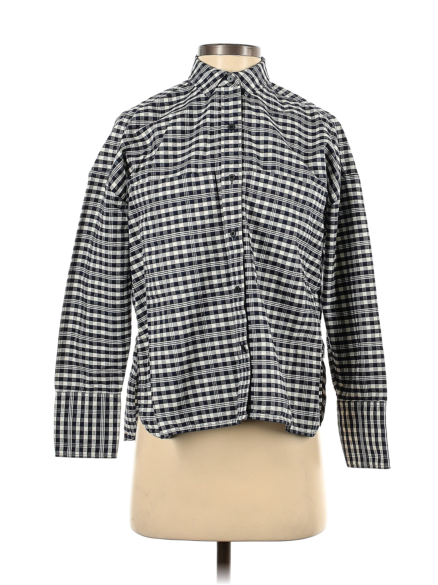 Everlane 100% Organic Cotton Checkered-gingham Blue Gray Long Sleeve Button-Down Shirt Size XXS ...