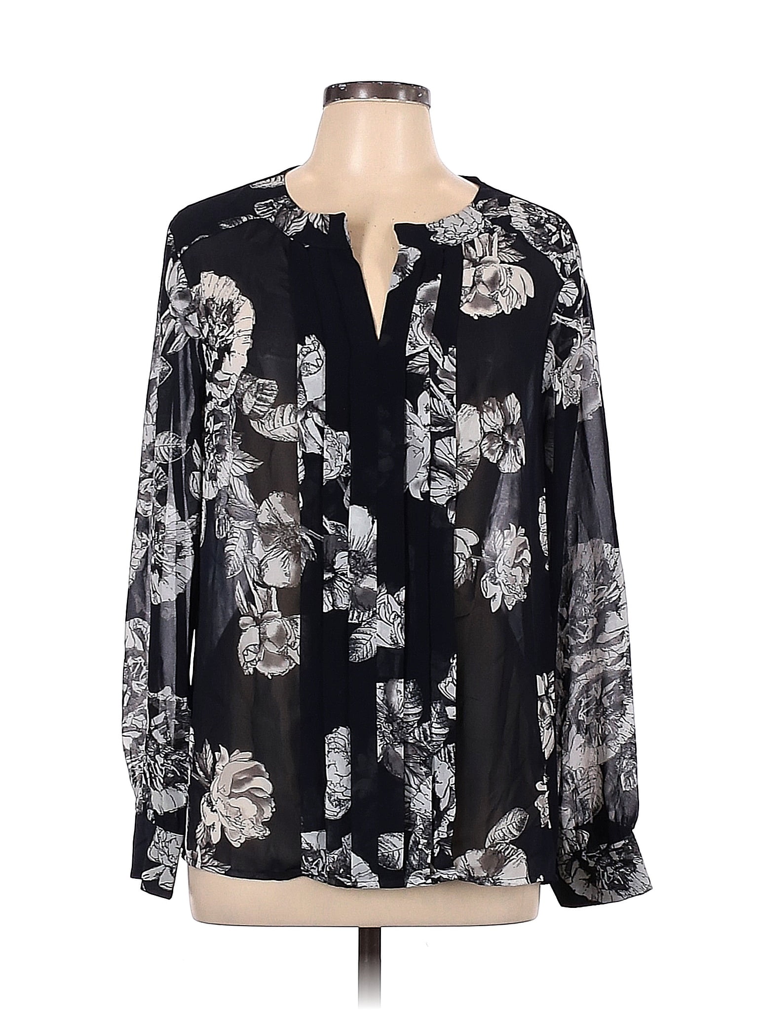 Ann Taylor Factory 100 Polyester Black Long Sleeve Blouse Size L 44