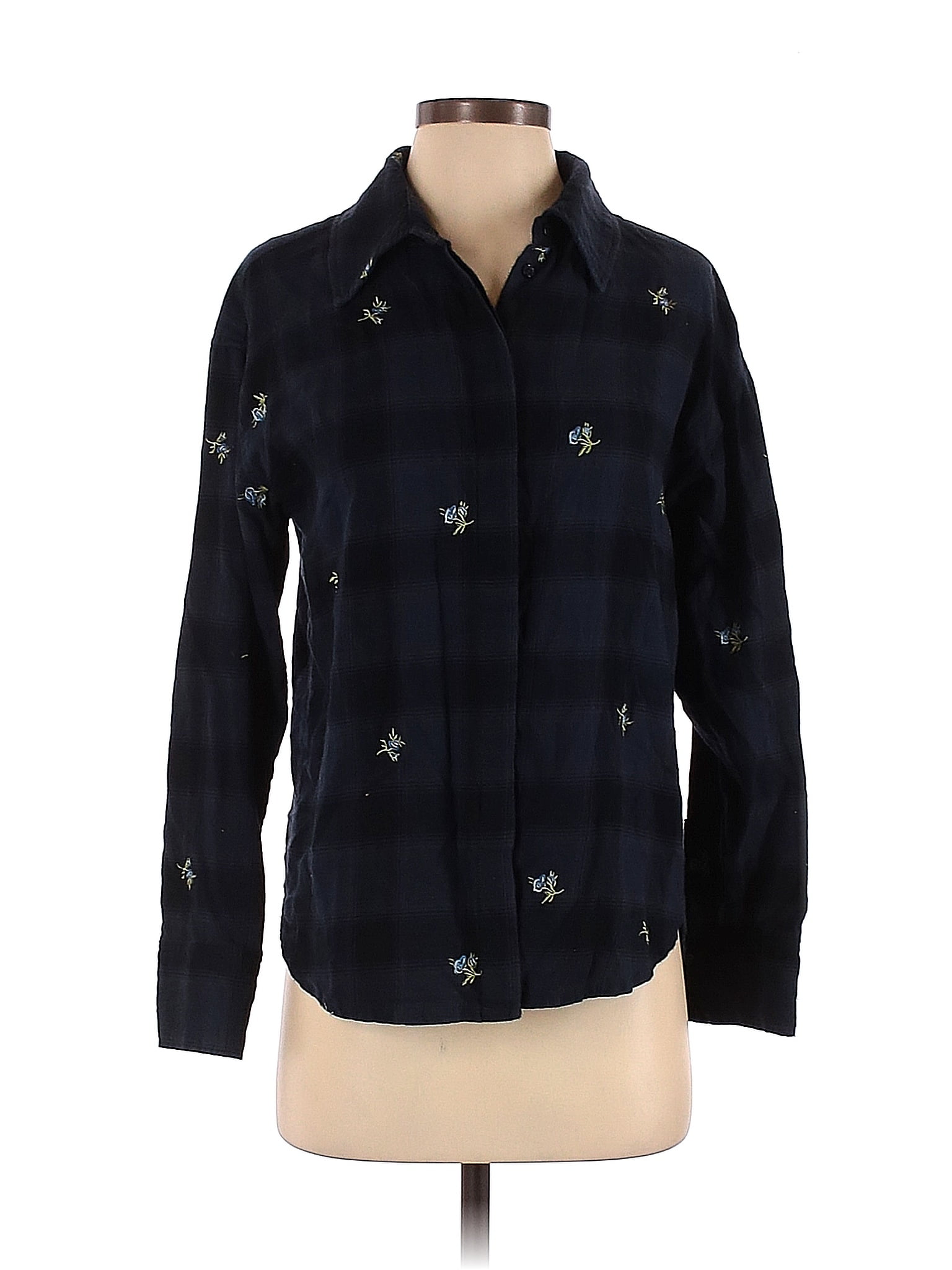 Paige 100% Cotton Checkered-gingham Blue Long Sleeve Button-Down Shirt Size XS - 81% off | ThredUp