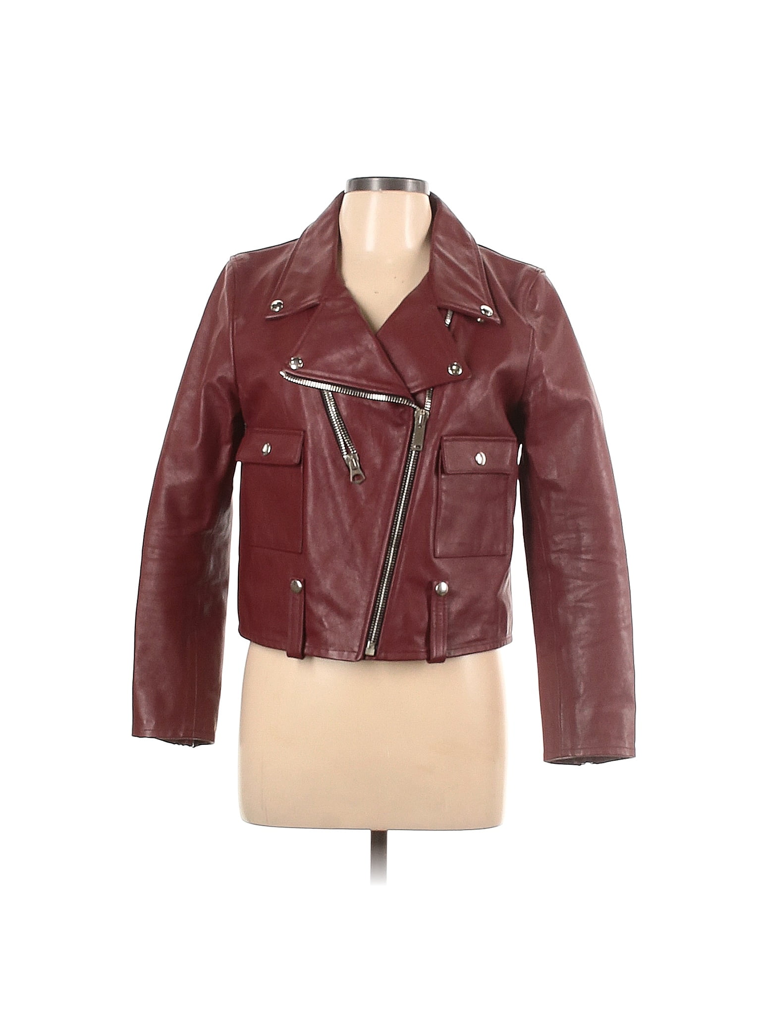 Golden Goose 100% Leather Solid Maroon Burgundy Leather Jacket Size L ...