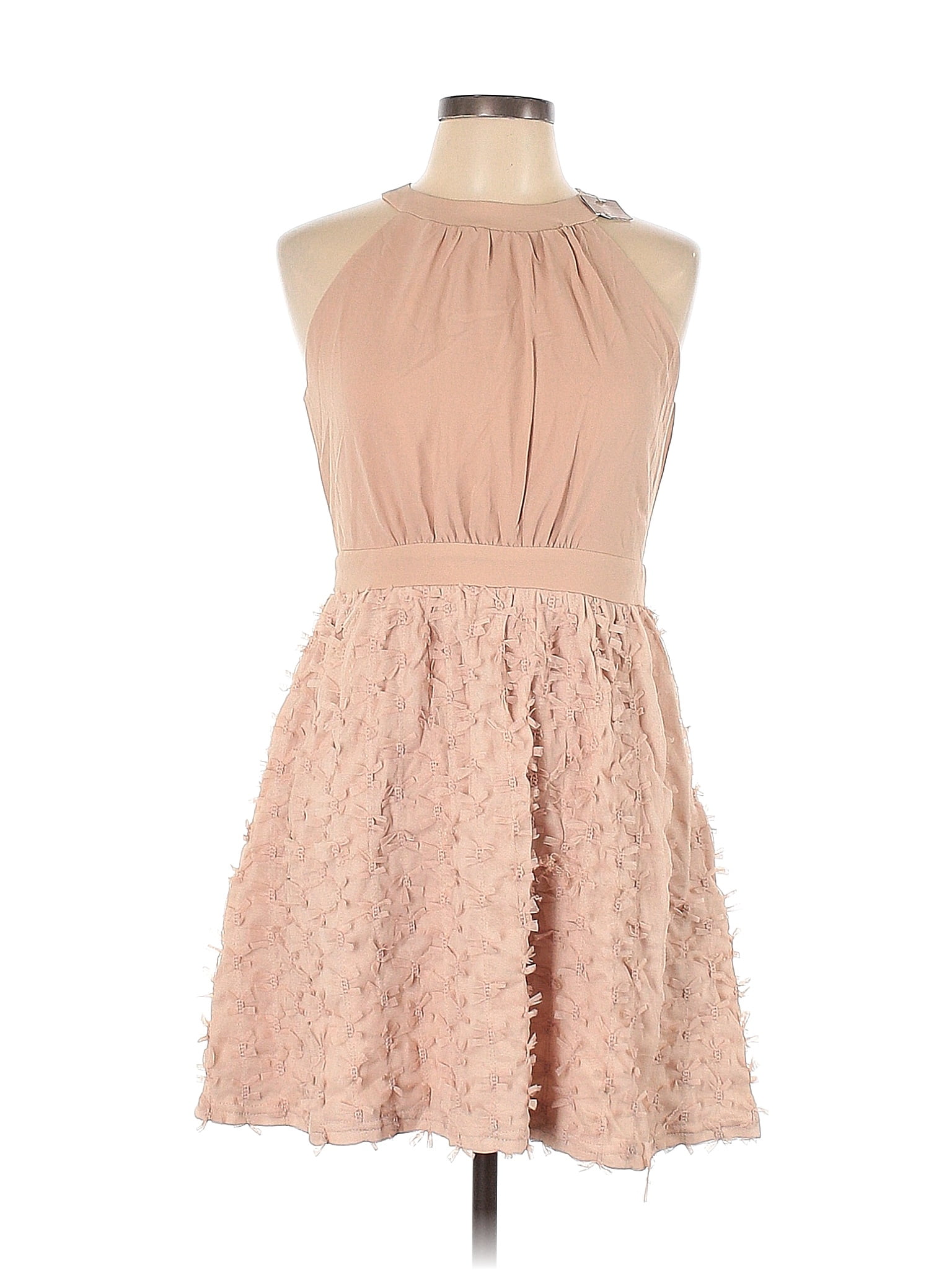 Buttons 100% Polyester Solid Tan Casual Dress Size L - 57% off | thredUP