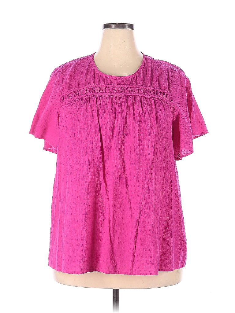 Lane Bryant 100 Cotton Pink Short Sleeve Blouse Size 22 Plus 68
