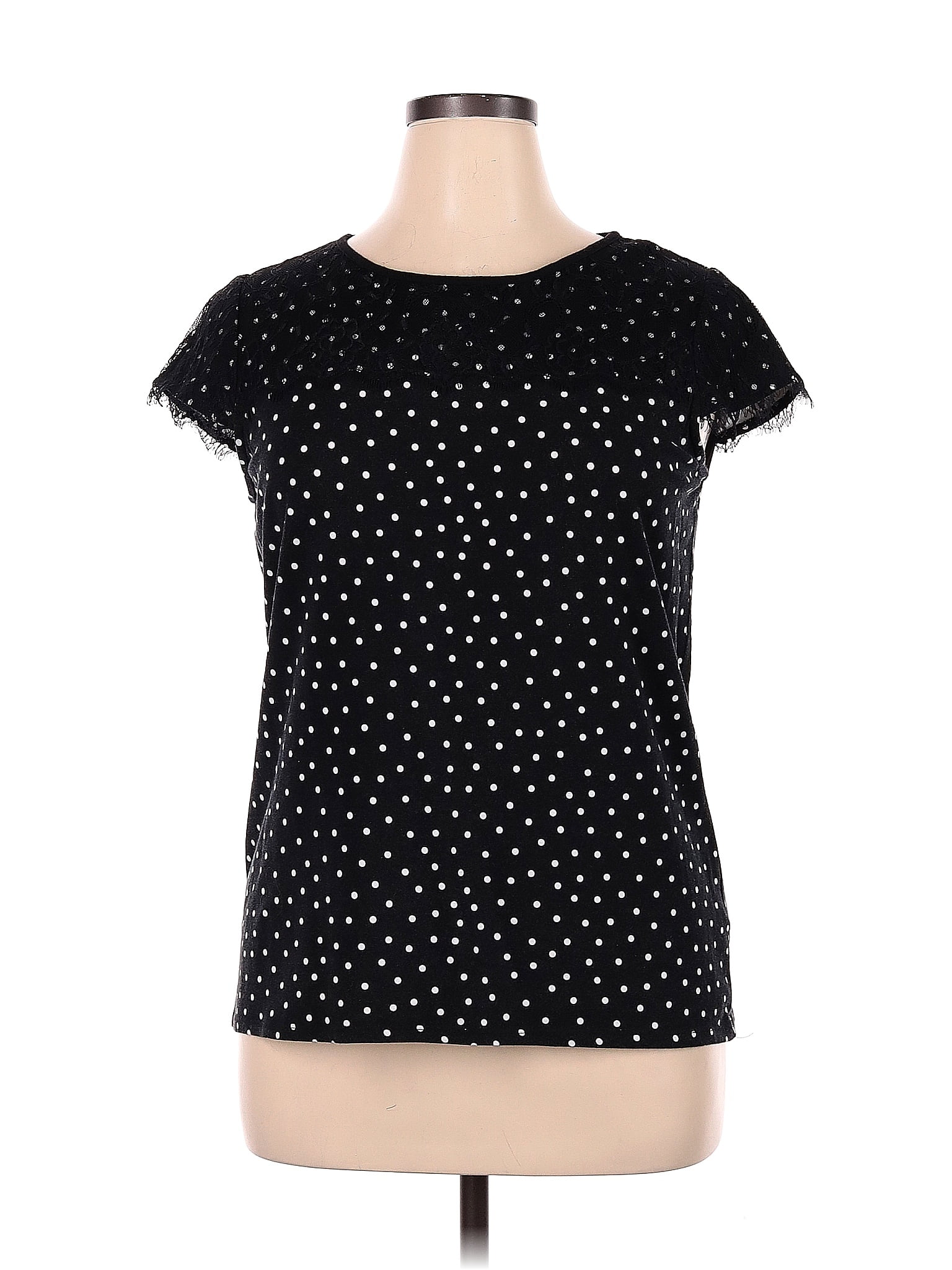 Elle Polka Dots Black Short Sleeve Blouse Size Xl 53 Off Thredup