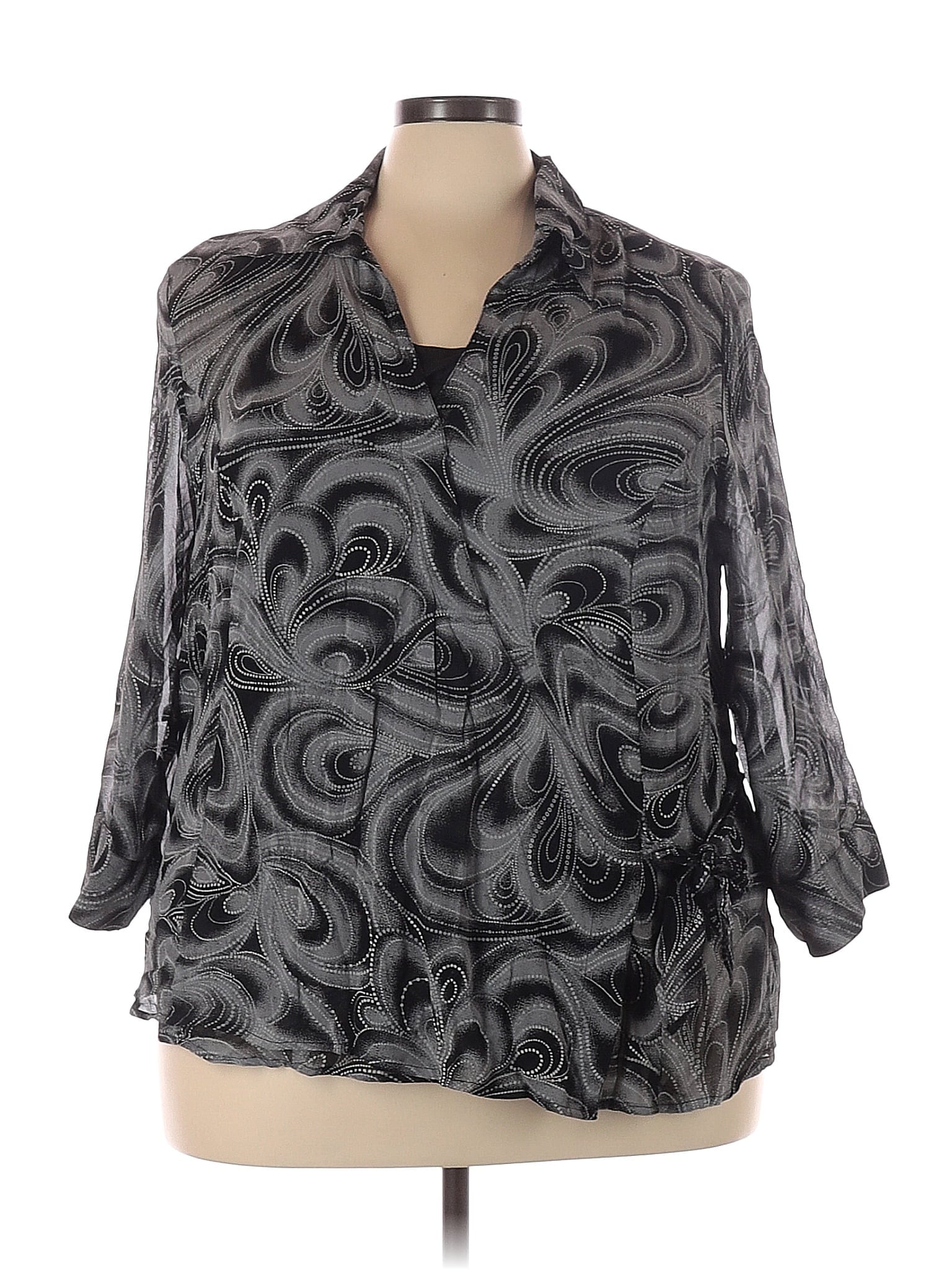 JM Collection 100% Rayon Print Gray Long Sleeve Blouse Size 22 (Plus ...