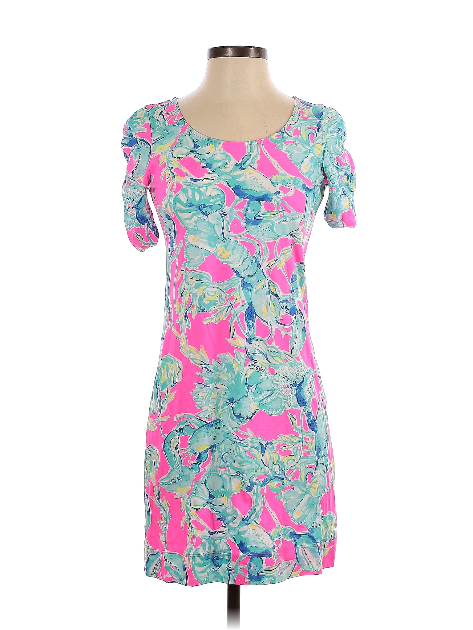 Lilly Pulitzer 100 Cotton Floral Multi Color Pink Casual Dress Size